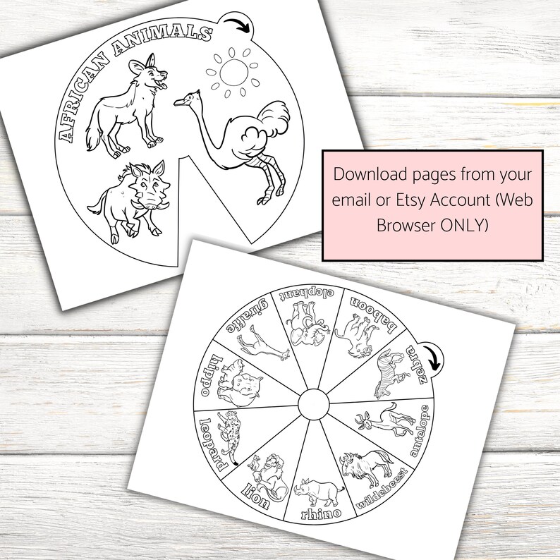 African Animals Coloring Wheel Printable Educational - Etsy