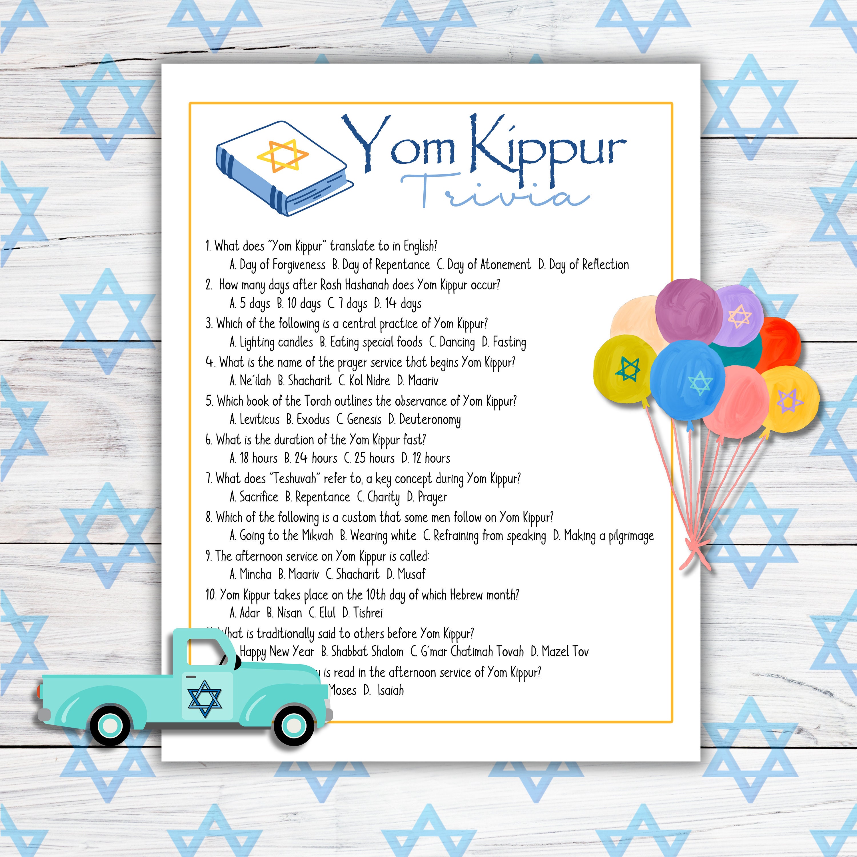 Yom Kippur Trivia, Yom Kippur for Kids and Adults, Yom Kippur Digital ...