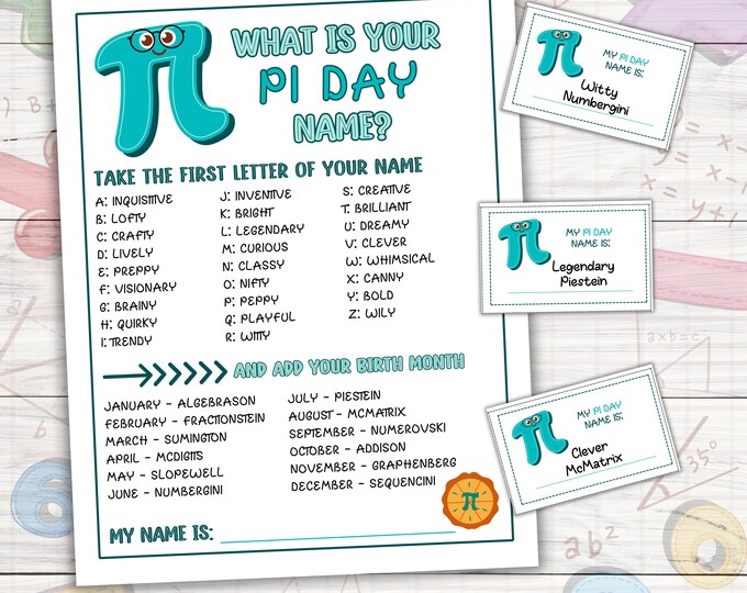 Pi Day Name Game, Pi Day Printable Games, Math Pi Day Activities, Math ...