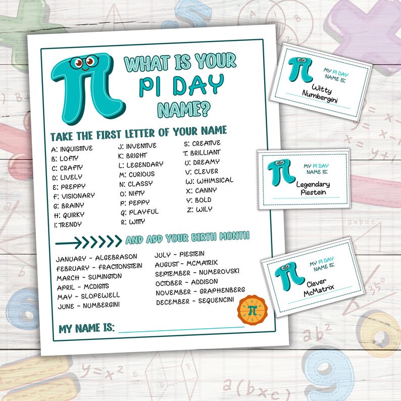 Pi Day Name Game, Pi Day Printable Games, Math Pi Day Activities, Math ...