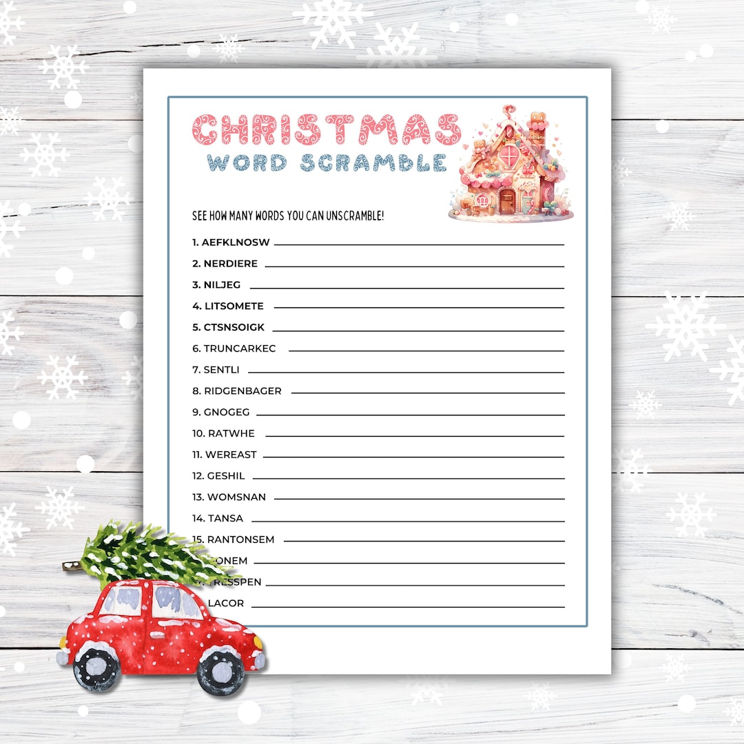 Christmas Pink Gingerbread House Word Scramble, Christmas Party Game ...