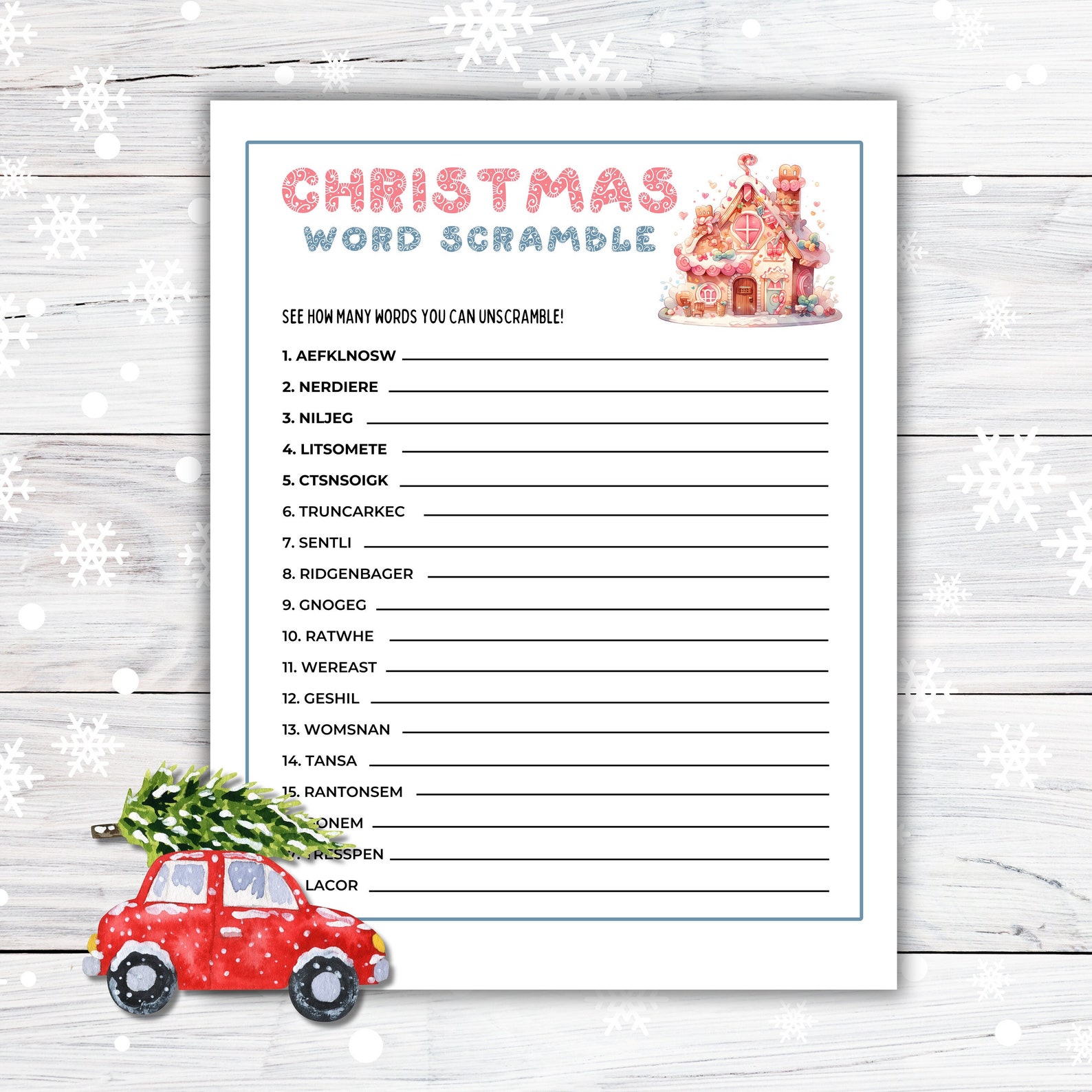 Christmas Pink Gingerbread House Word Scramble, Christmas Party Game ...