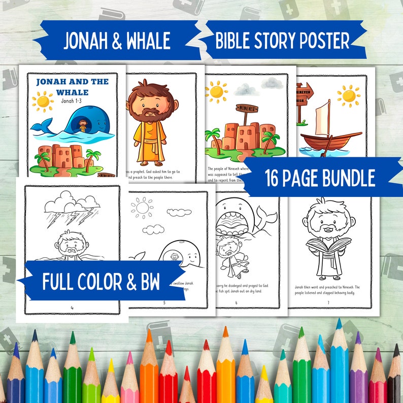 Jonah and the Whale Kids Bible Story Lesson, Kids Bible Heroes Coloring ...