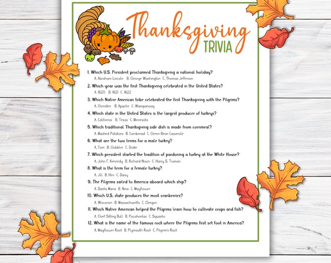 Thanksgiving Trivia Game, Printable Thanksgiving Game, Thanksgiving ...