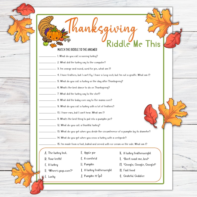 Thanksgiving Riddle Me This Trivia Game, Thanksgiving Printable Games ...