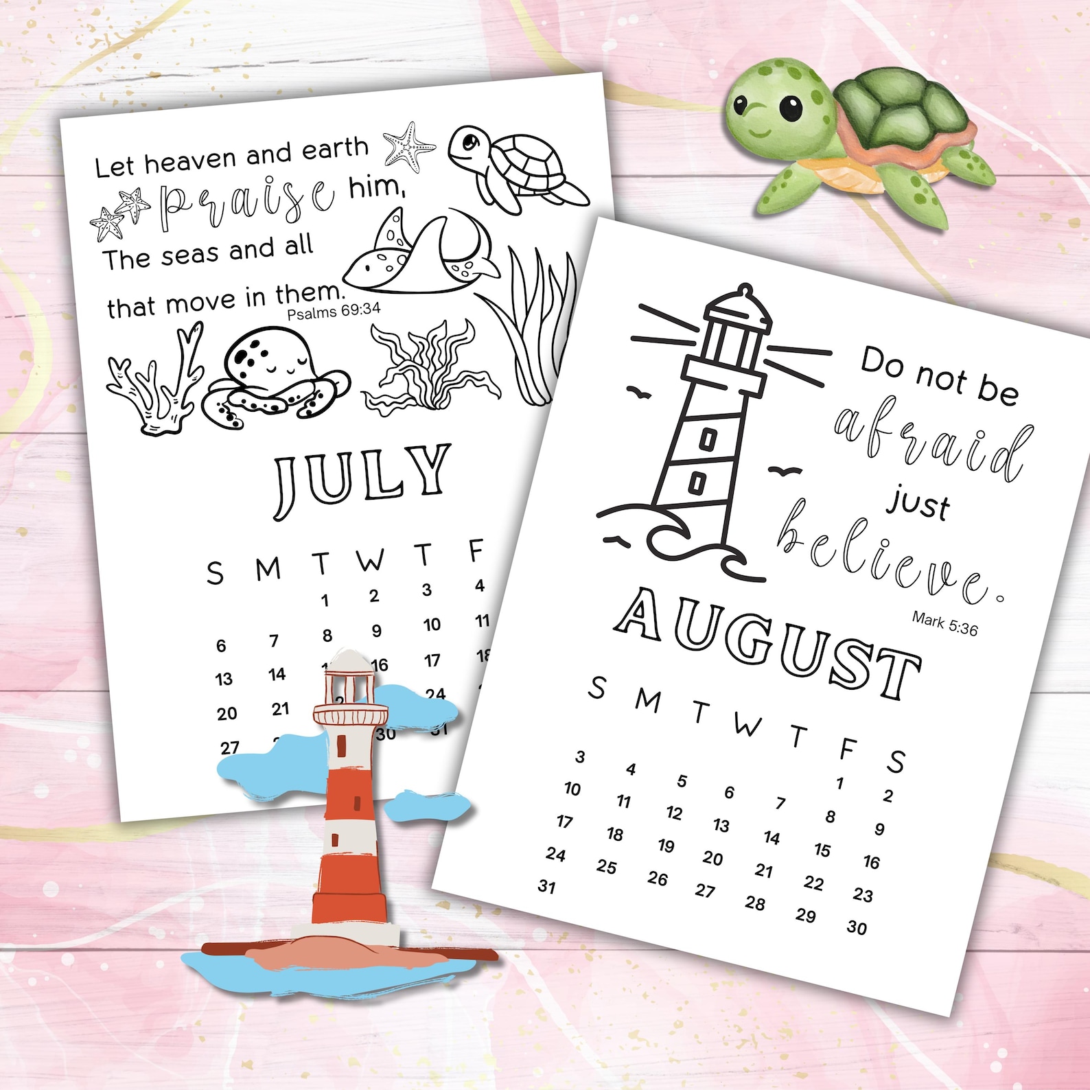 2025 Scripture Coloring Calendar, Bible Verse Calendar, 2025 Desk ...