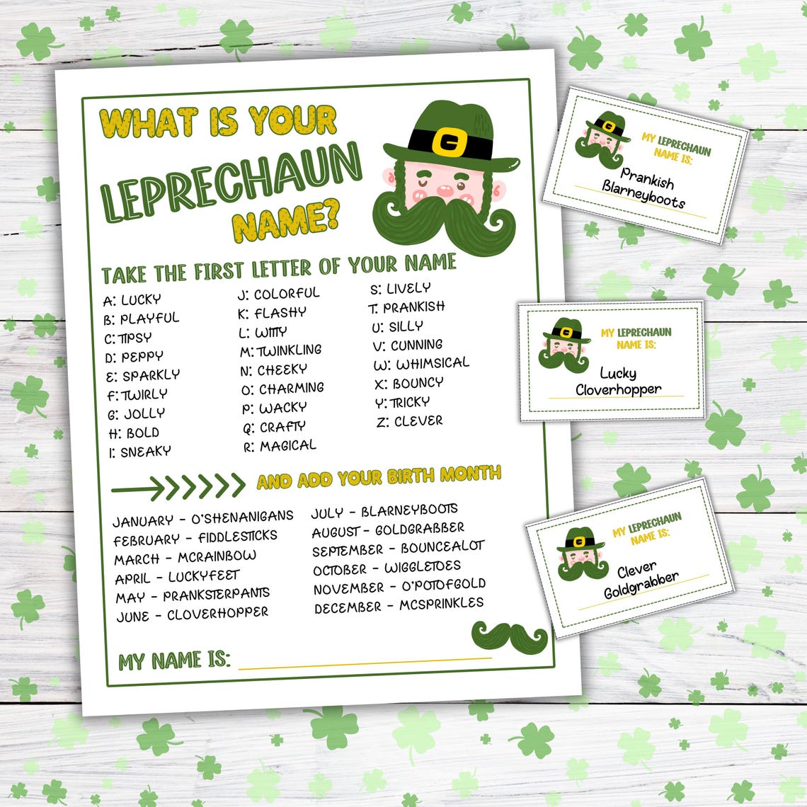 Leprechaun Name Game, St. Patrick's Day Printable Games, Funny St ...