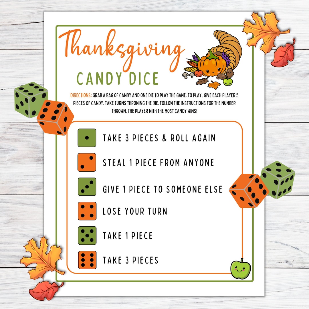 Thanksgiving Dice Game, Thanksgiving Candy Dice, Thanksgiving Games ...