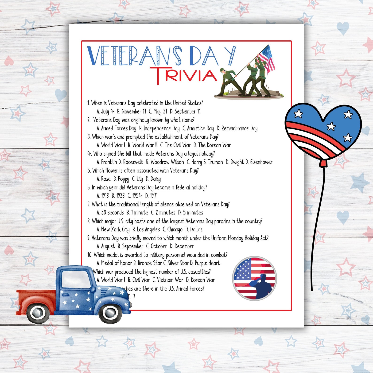 Veterans Day Trivia Game, Veterans Day Trivia Questions, Patriotic ...