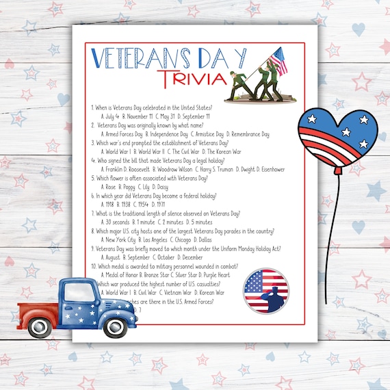 Veterans Day Trivia Printable Veterans Day Printable Games