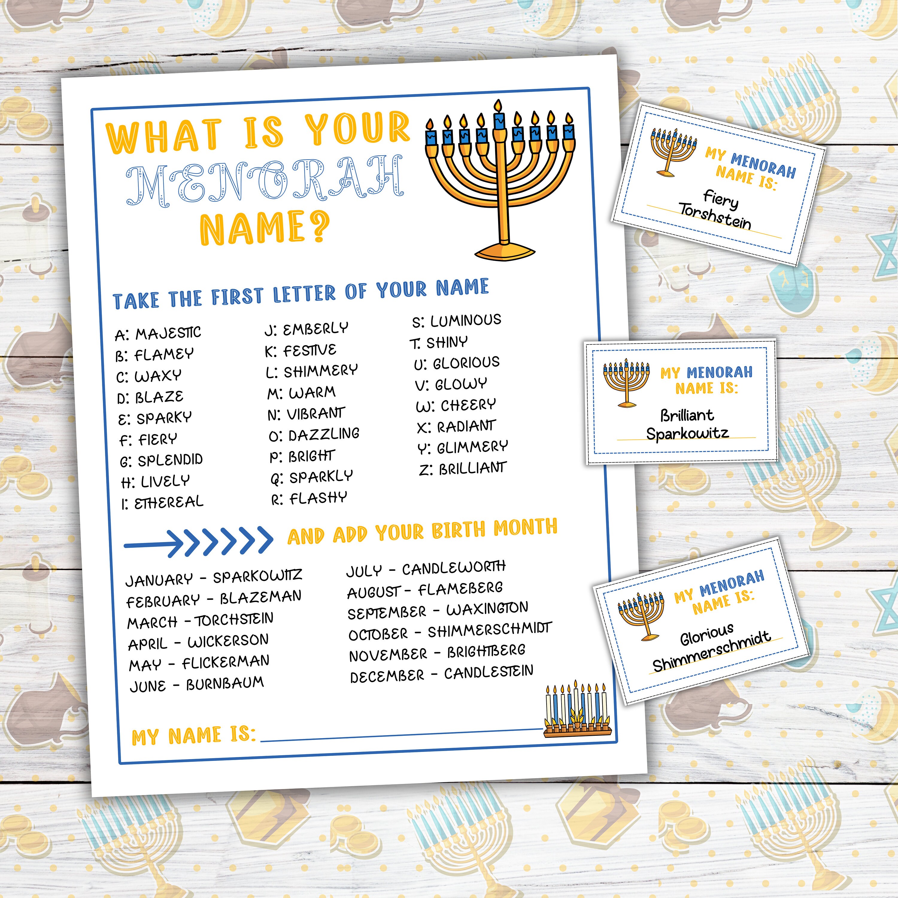 Hanukkah Menorah Name Game, Hanukkah Printable Menorah Name Game ...