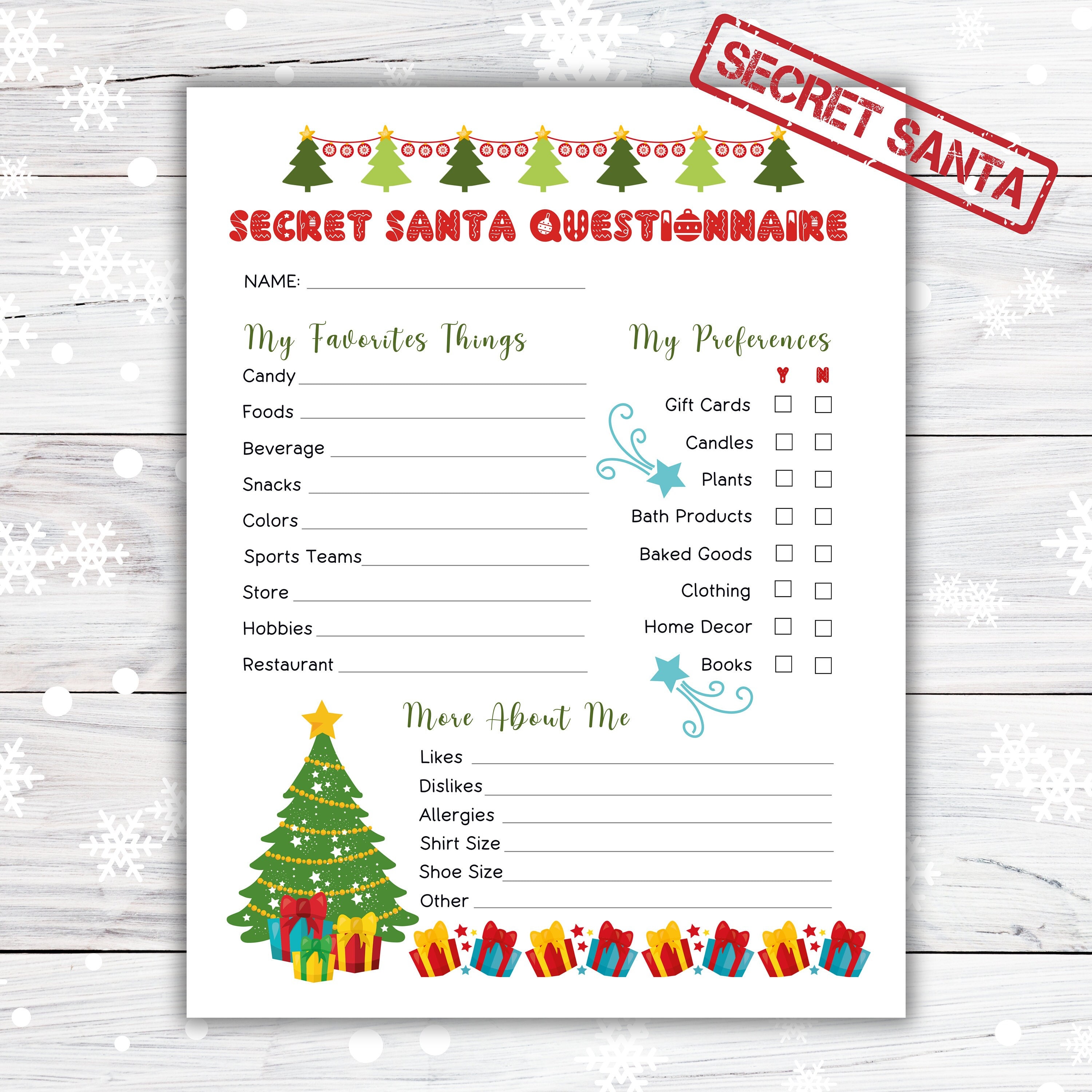 Secret Santa Questionnaire for Coworkers, Secret Santa Questionnaire ...