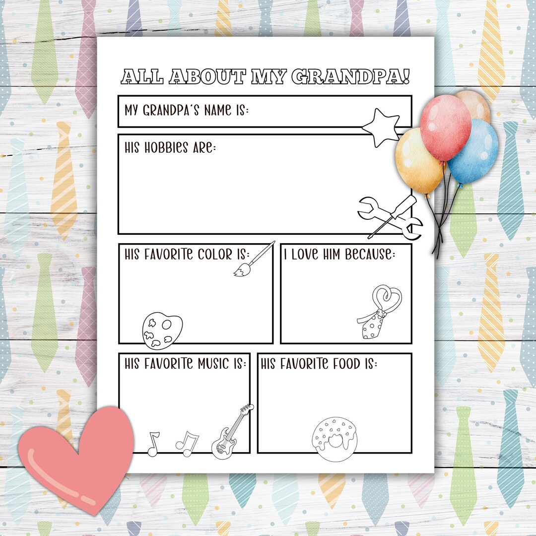All About My Grandpa, Fathers Day Gift for Grandpa Printable Activity ...