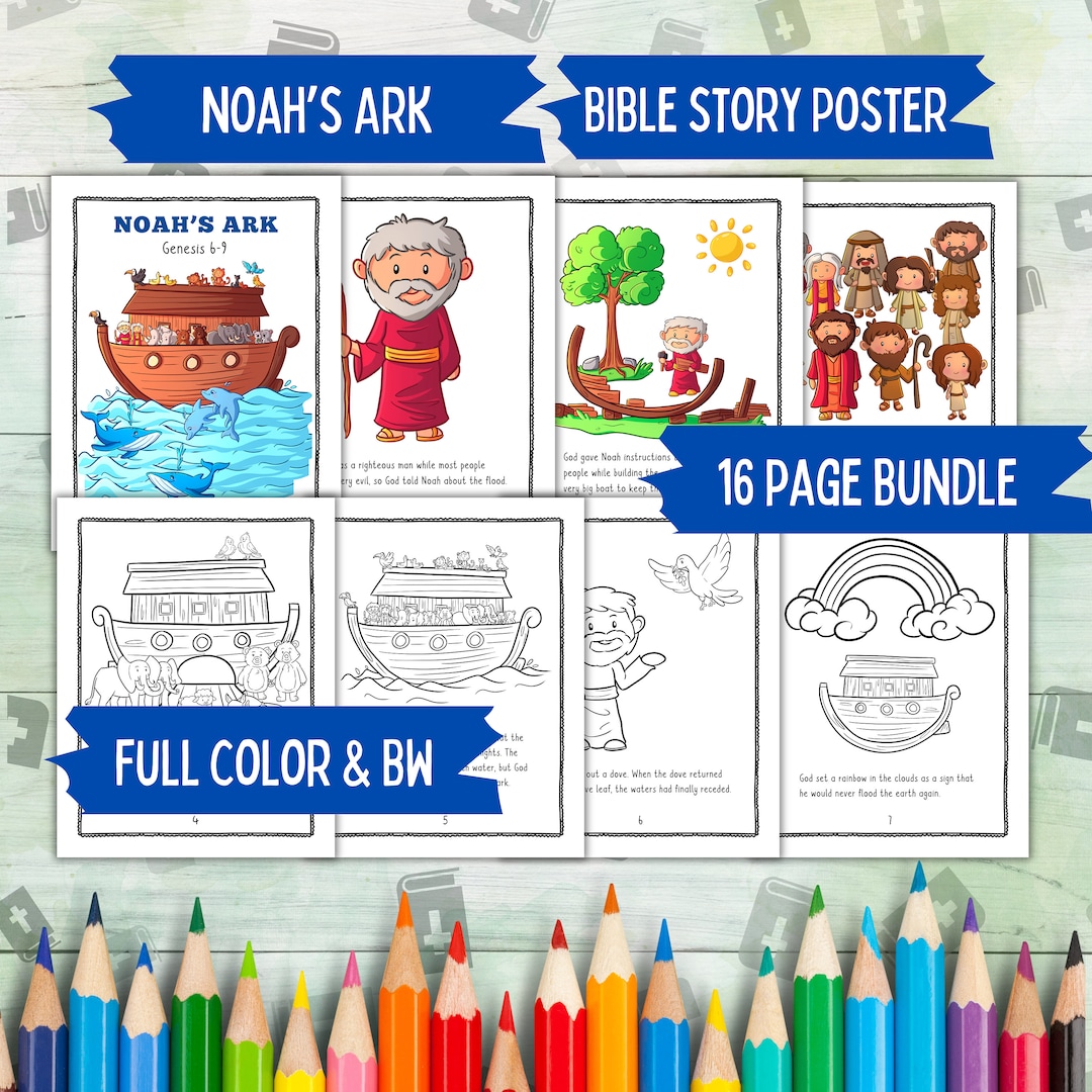 Noah's Ark Kids Bible Story Lesson, Kids Bible Heroes Coloring ...