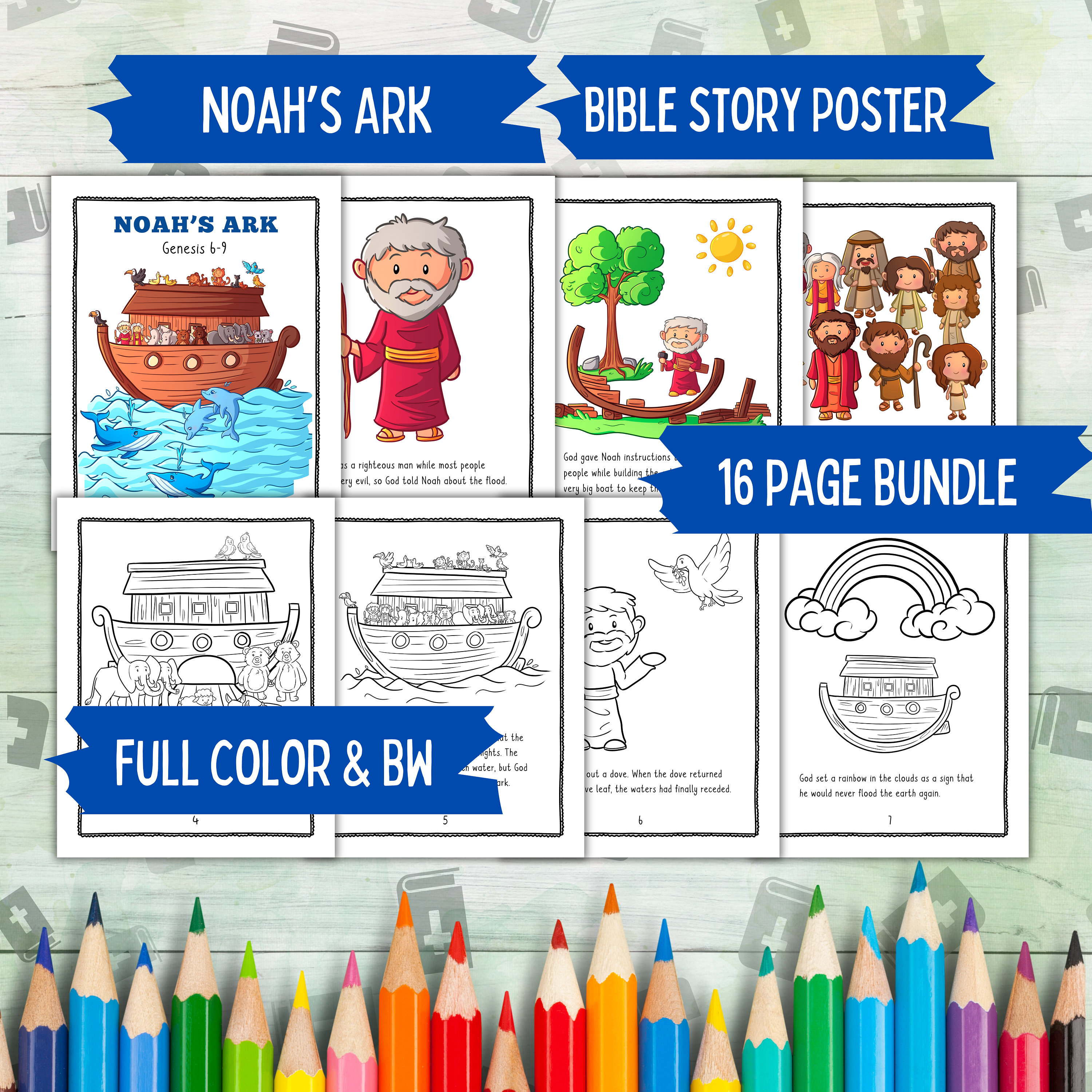 Noah's Ark Kids Bible Story Lesson, Kids Bible Heroes Coloring ...