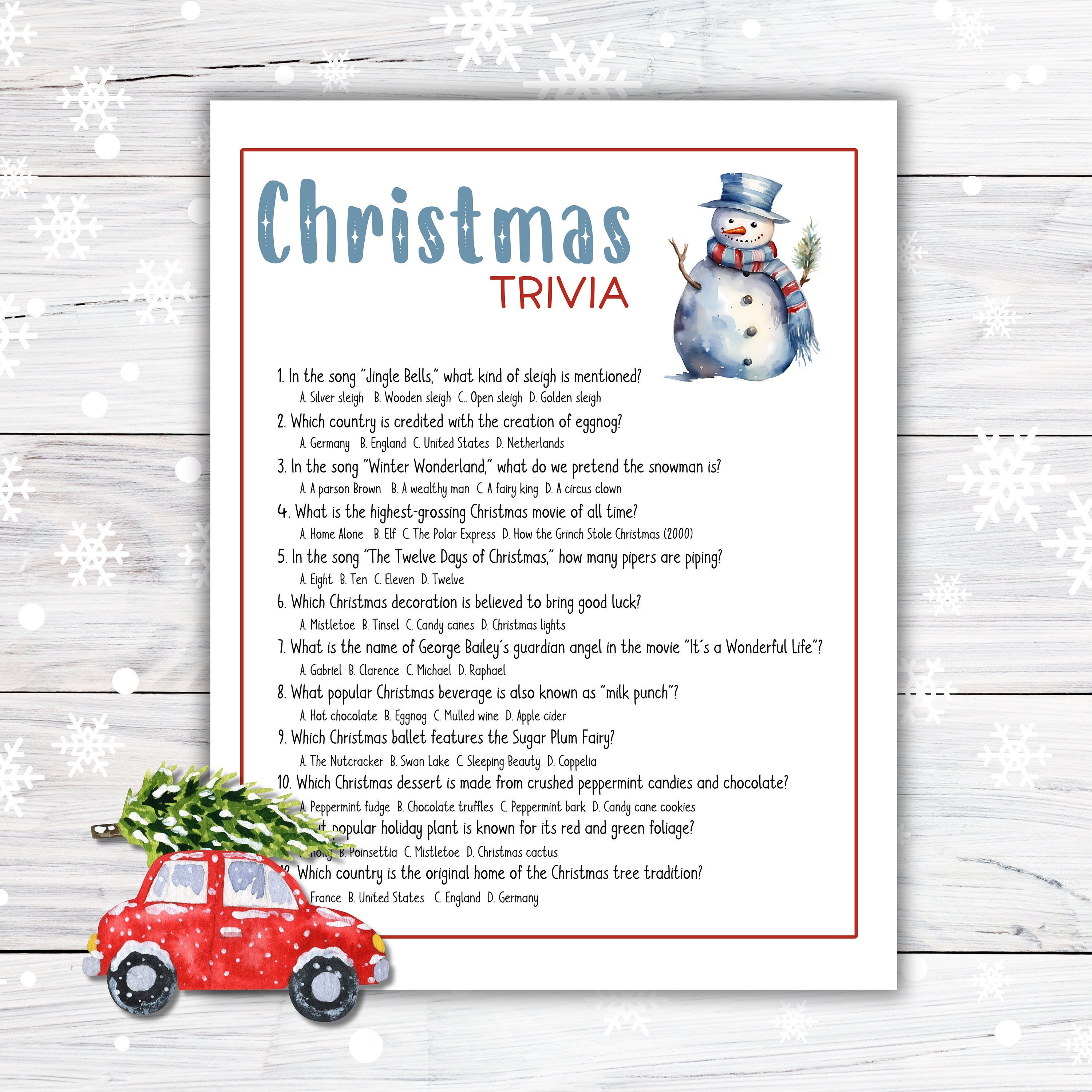 Christmas Trivia Game Snowman, Printable Christmas Party Games for ...