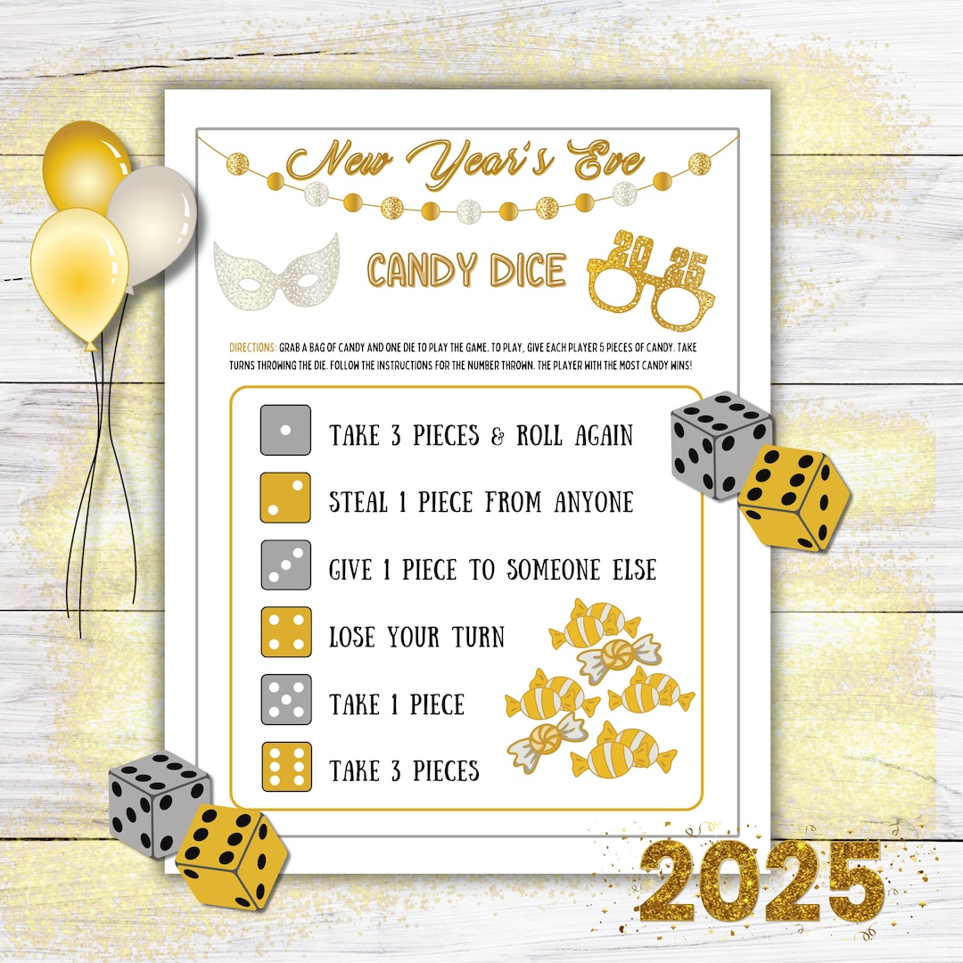 New Years Eve Candy Dice Game Printable, New Year Icebreaker Group Game ...
