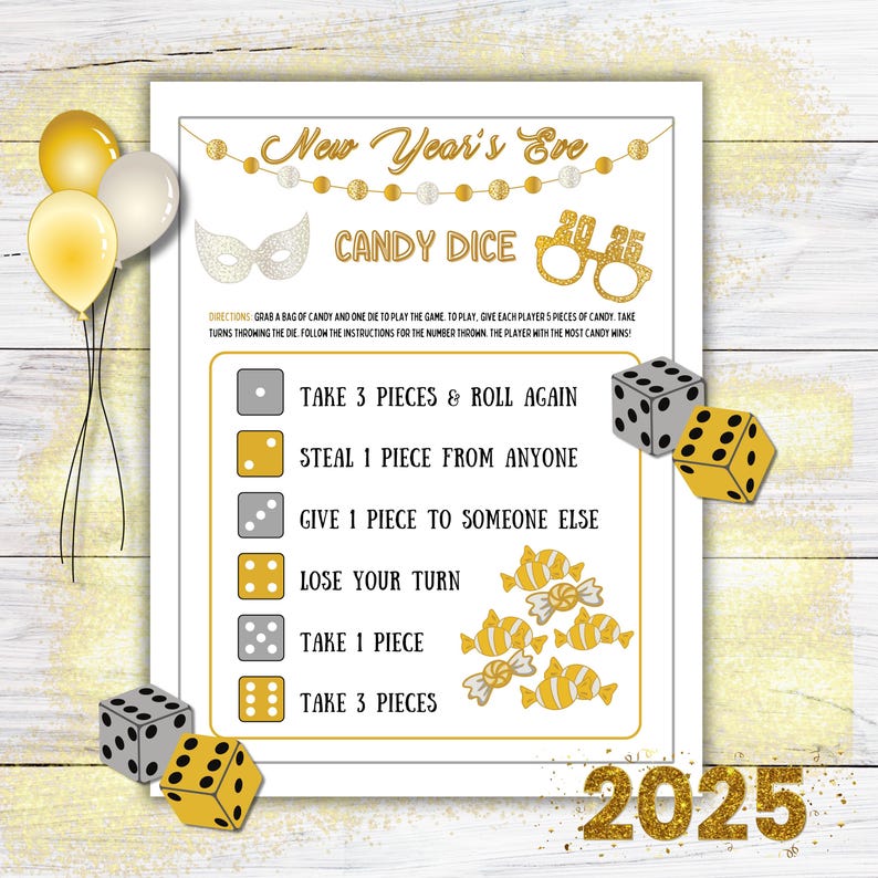 New Years Eve Candy Dice Game Printable, New Year Icebreaker Group Game ...