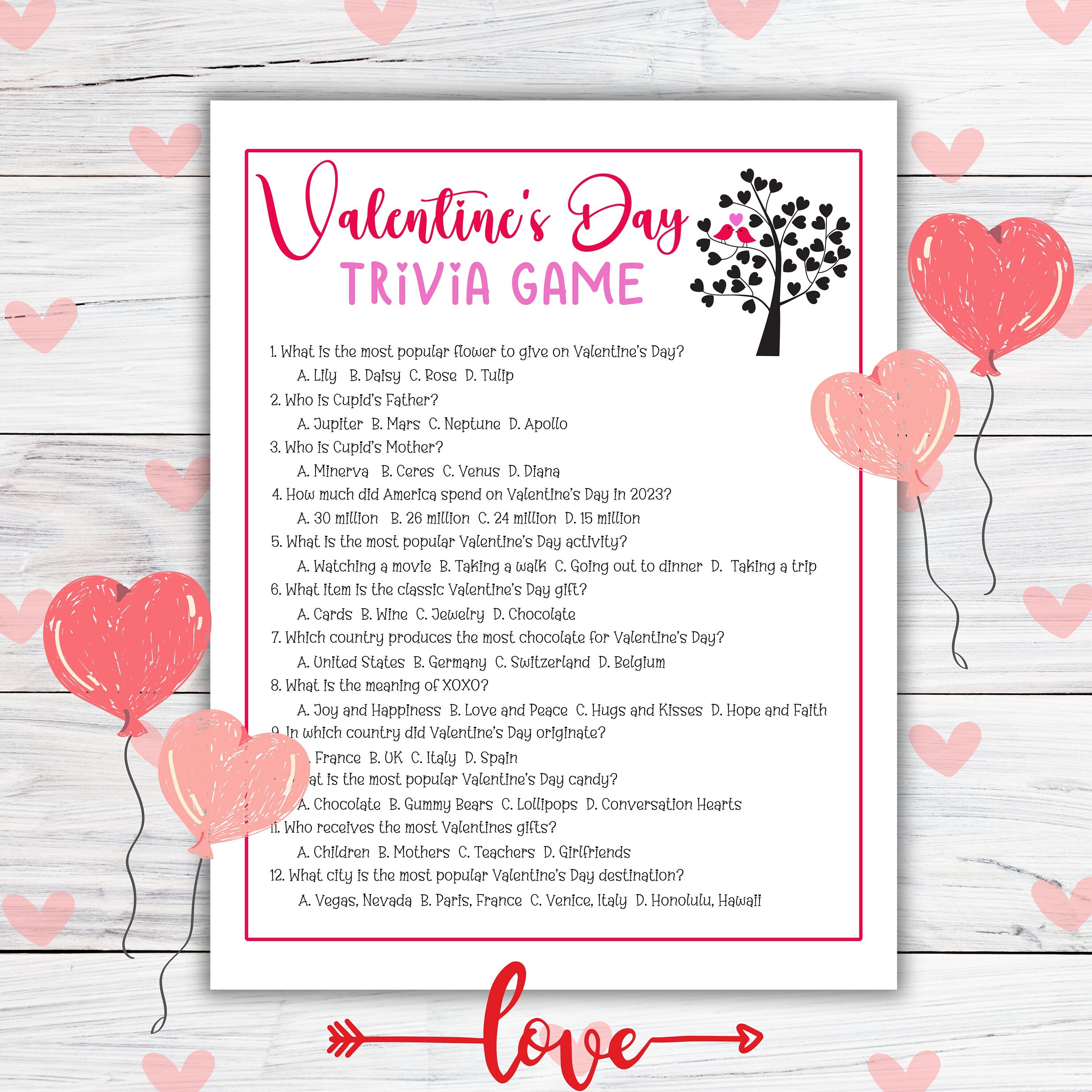 Valentines Day Trivia Game Printable, Valentines Day Icebreaker Group ...