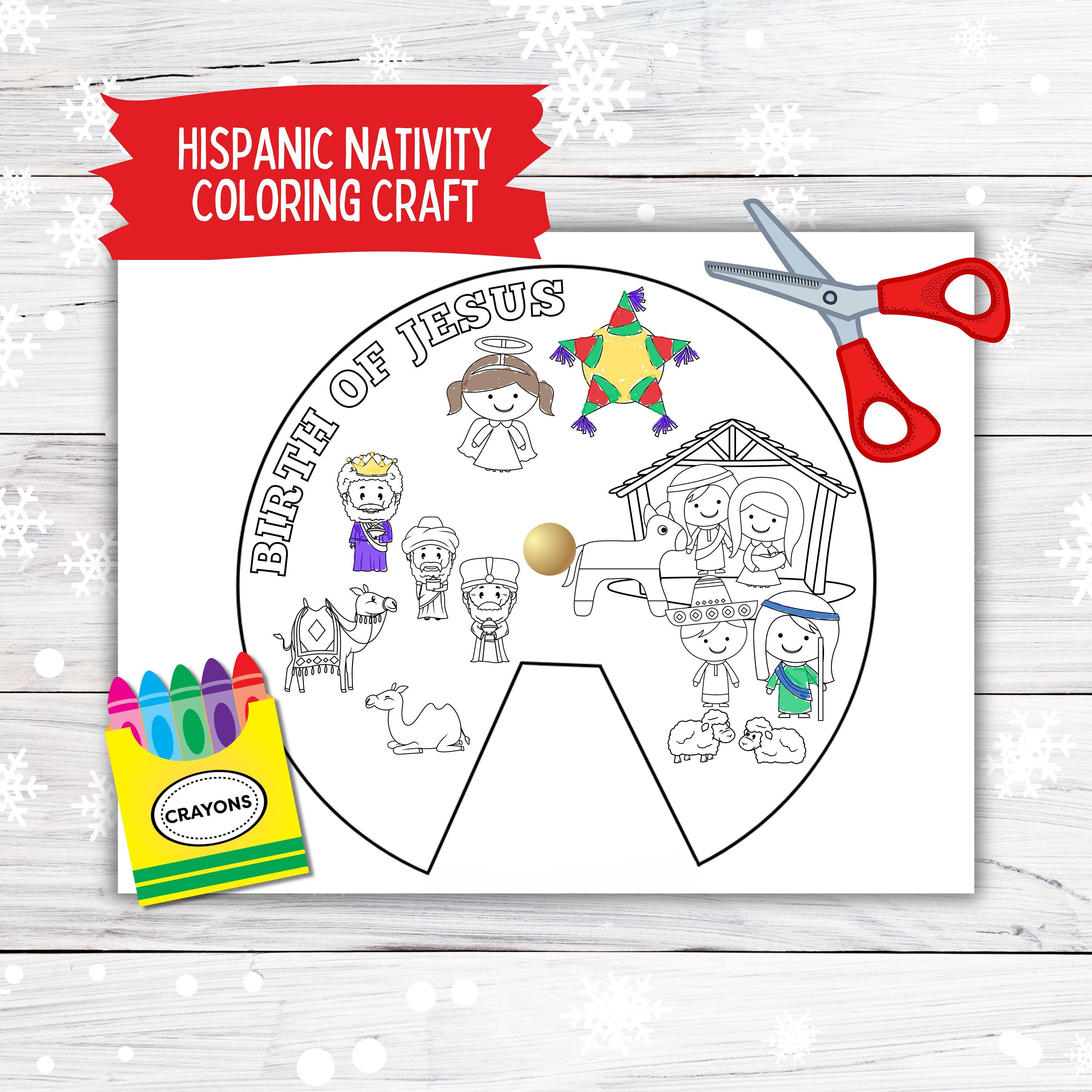 Hispanic Birth of Jesus Coloring Wheel, Printable Nativity Coloring ...