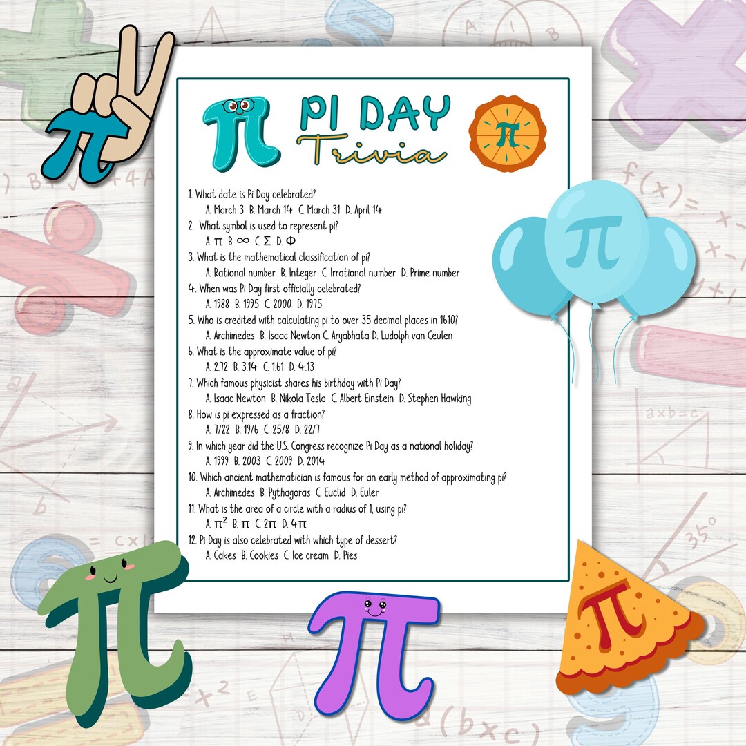 Pi Day Trivia Game, Pi Day Printable Games, Math Pi Day Activities, Math Worksheets Printable ...