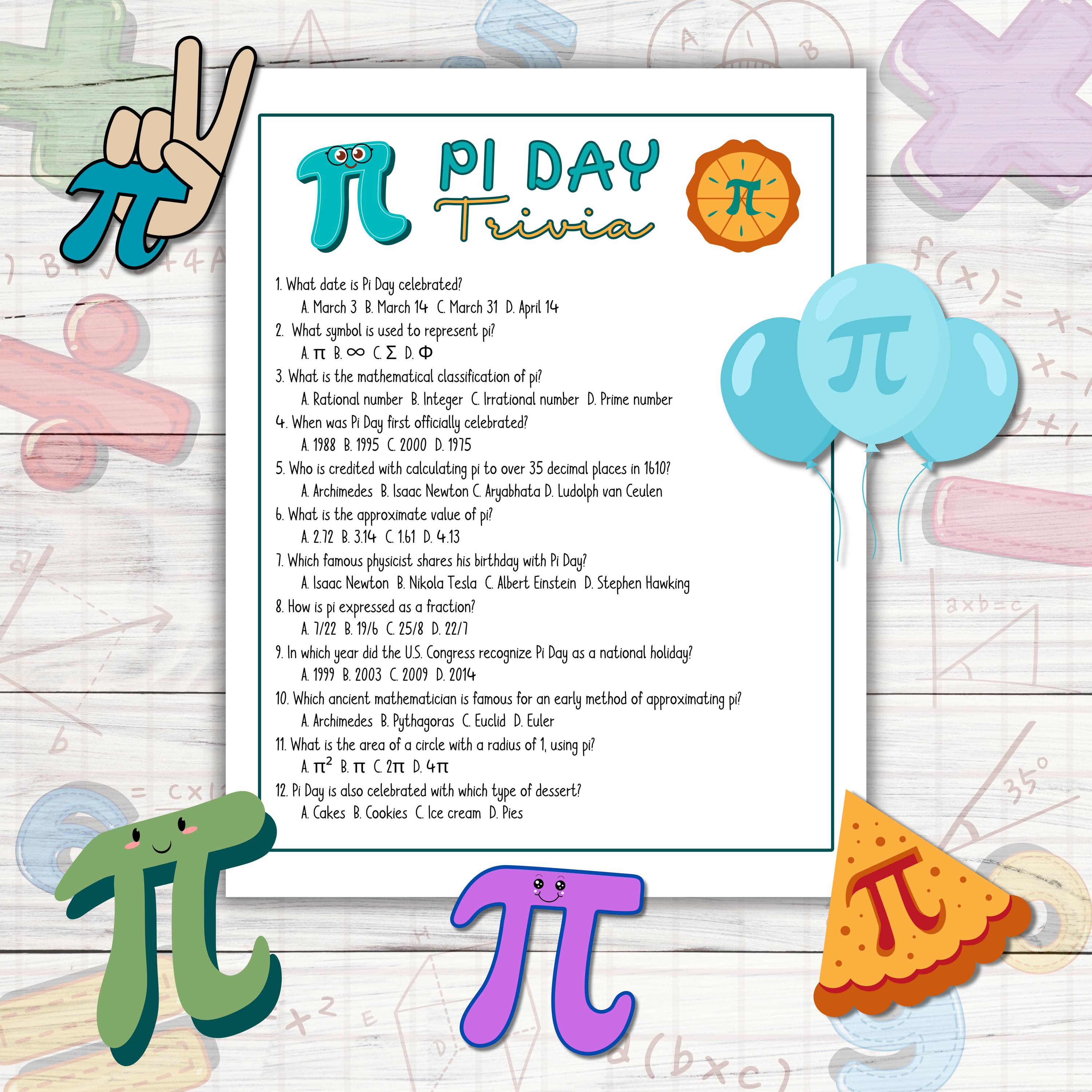 Pi Day Trivia Game, Pi Day Printable Games, Math Pi Day Activities ...