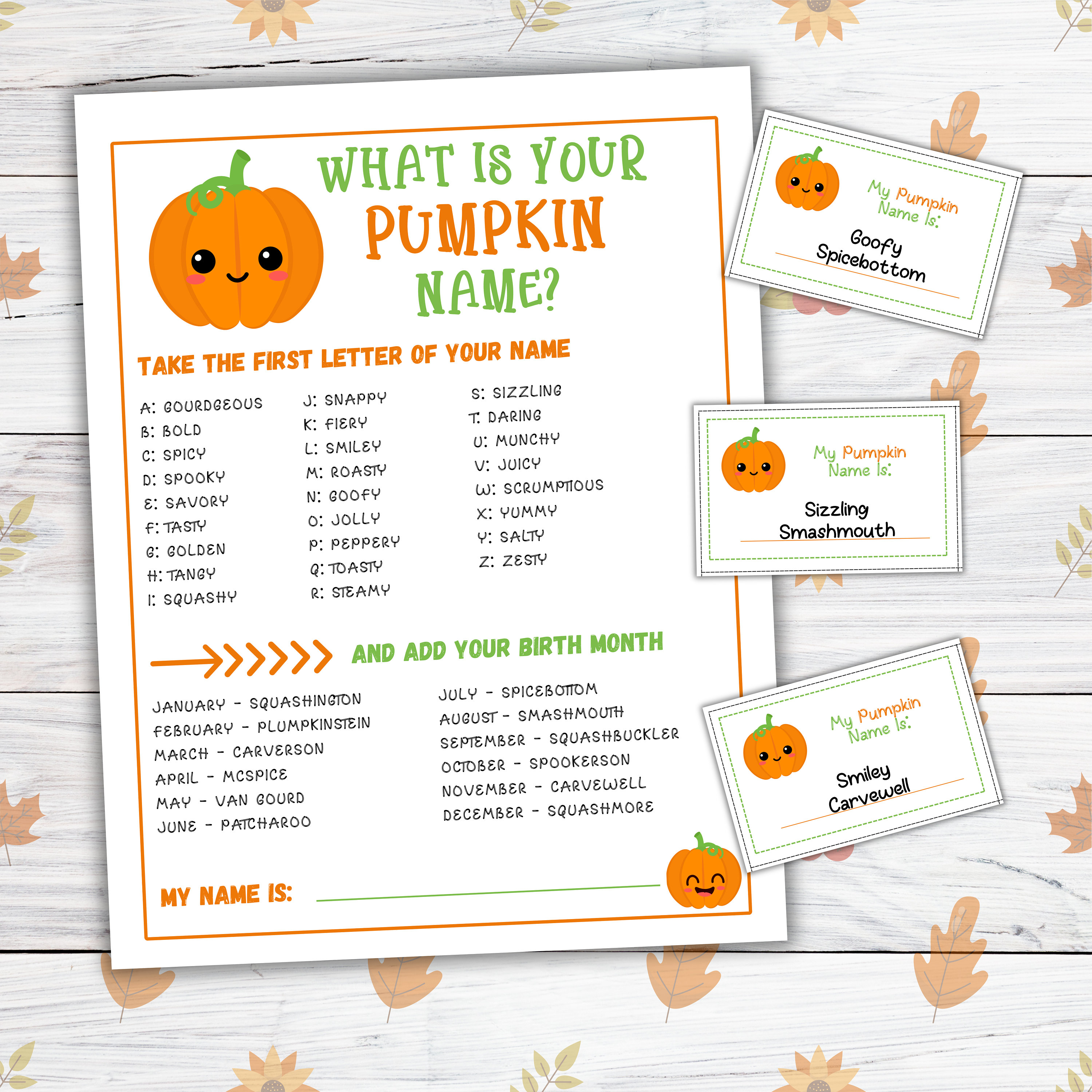 What is Your Pumpkin Name Game, Thanksgiving Fall Printable Games ...
