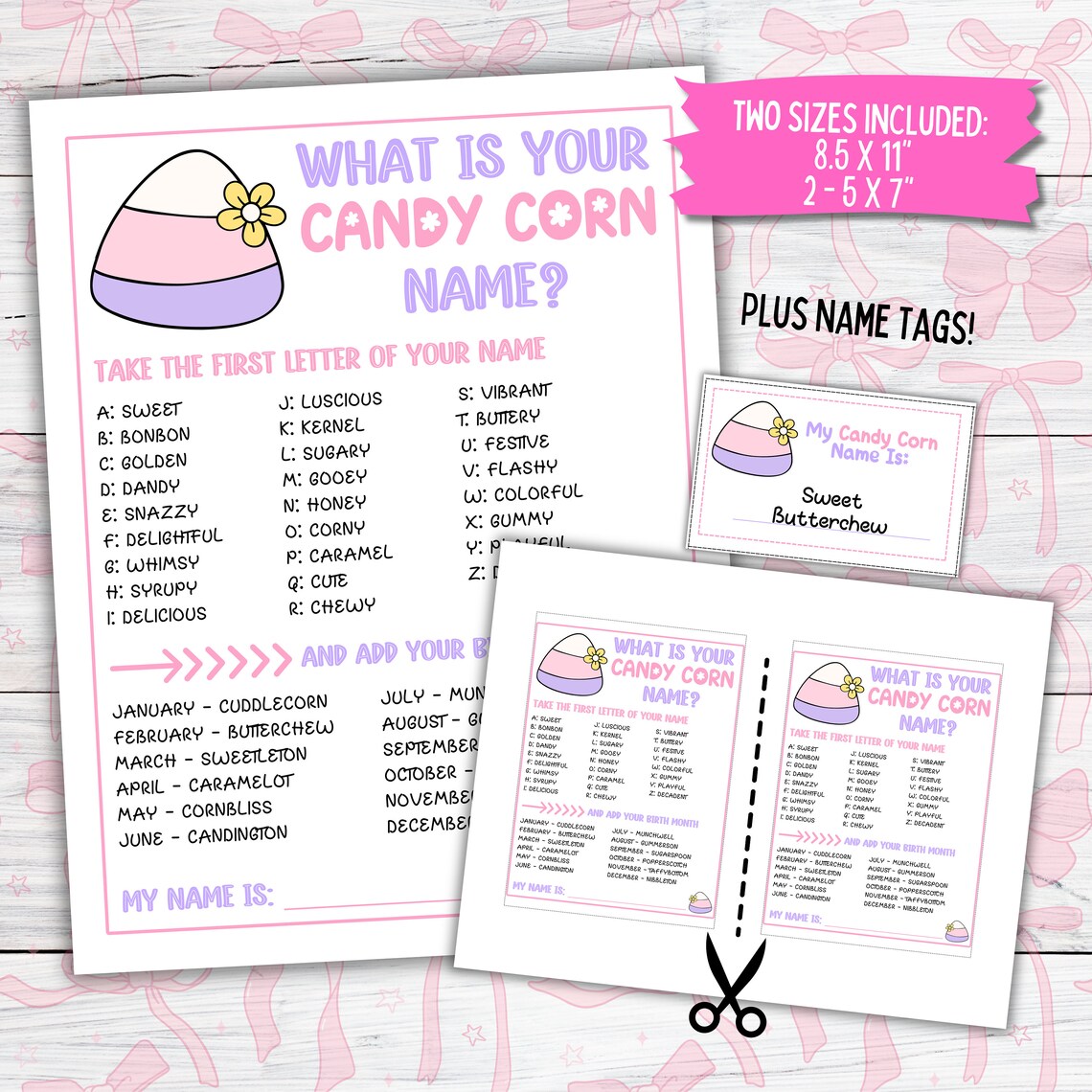 Coquette Candy Corn Name Game, Pink Coquette Halloween Printable Party ...
