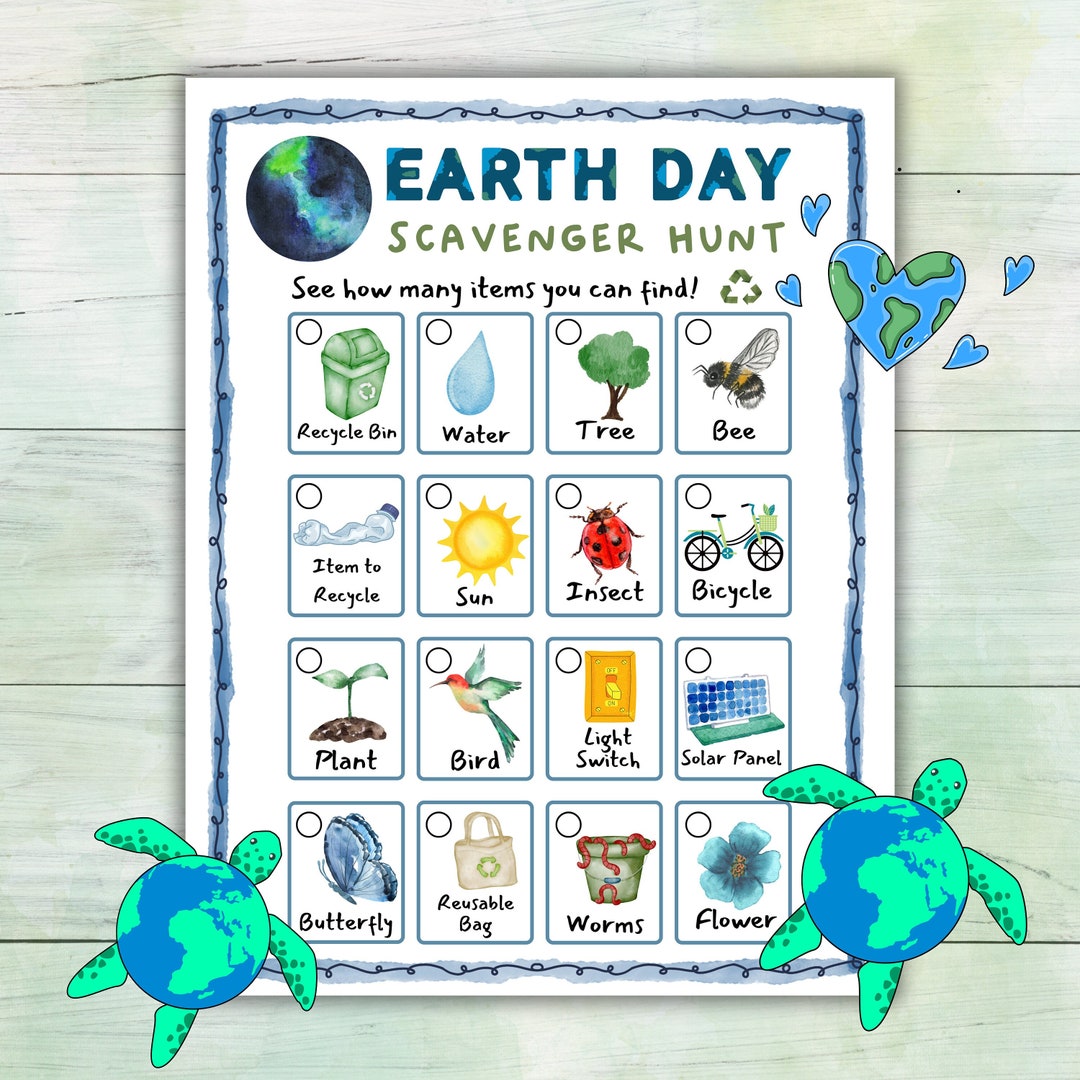 Earth Day Indoor Outdoor Scavenger Hunt for Kids, Environmental ...