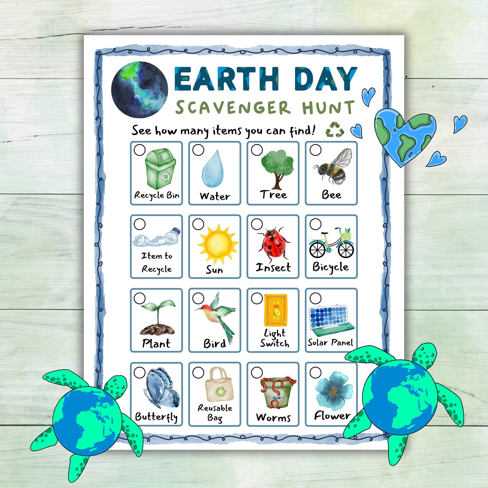 Earth Day Indoor Outdoor Scavenger Hunt for Kids, Environmental ...