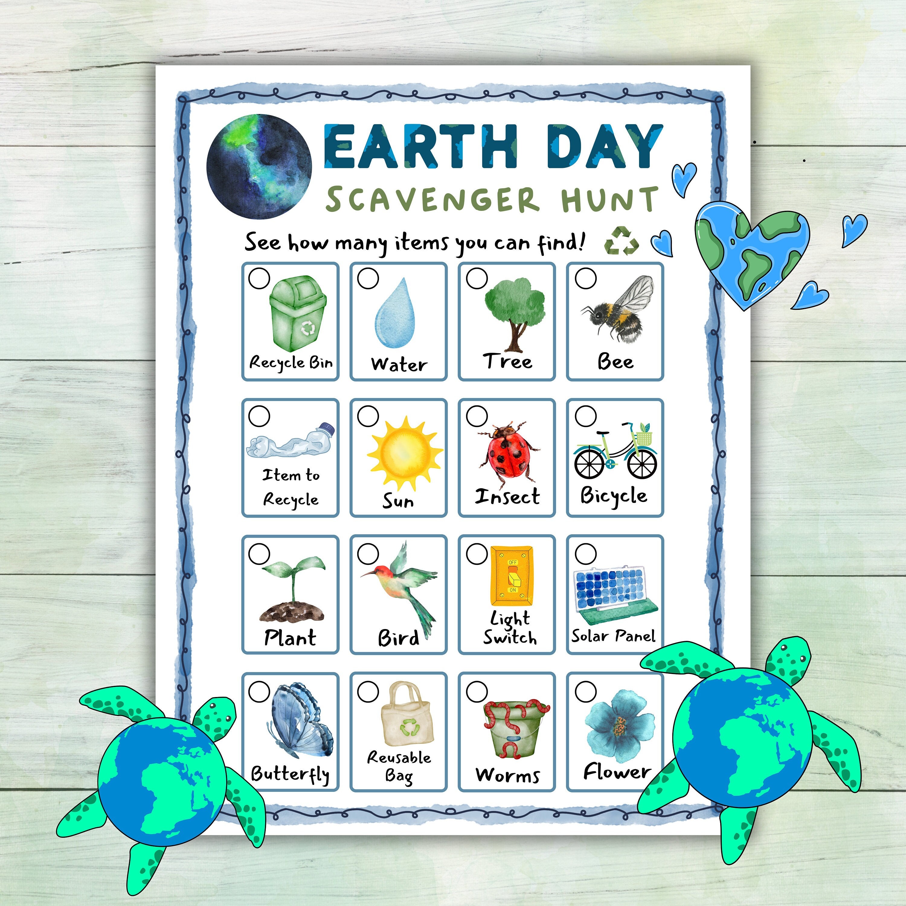 Earth Day Indoor Outdoor Scavenger Hunt for Kids, Environmental ...