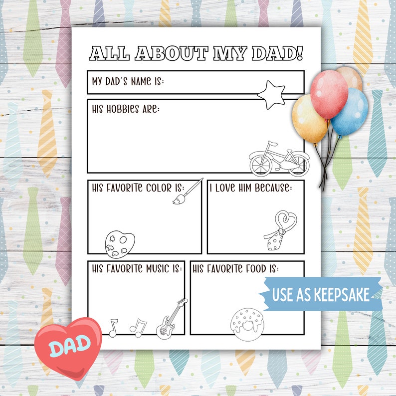 All About My Dad Fathers Day Printable Diy Craft T For Dad From