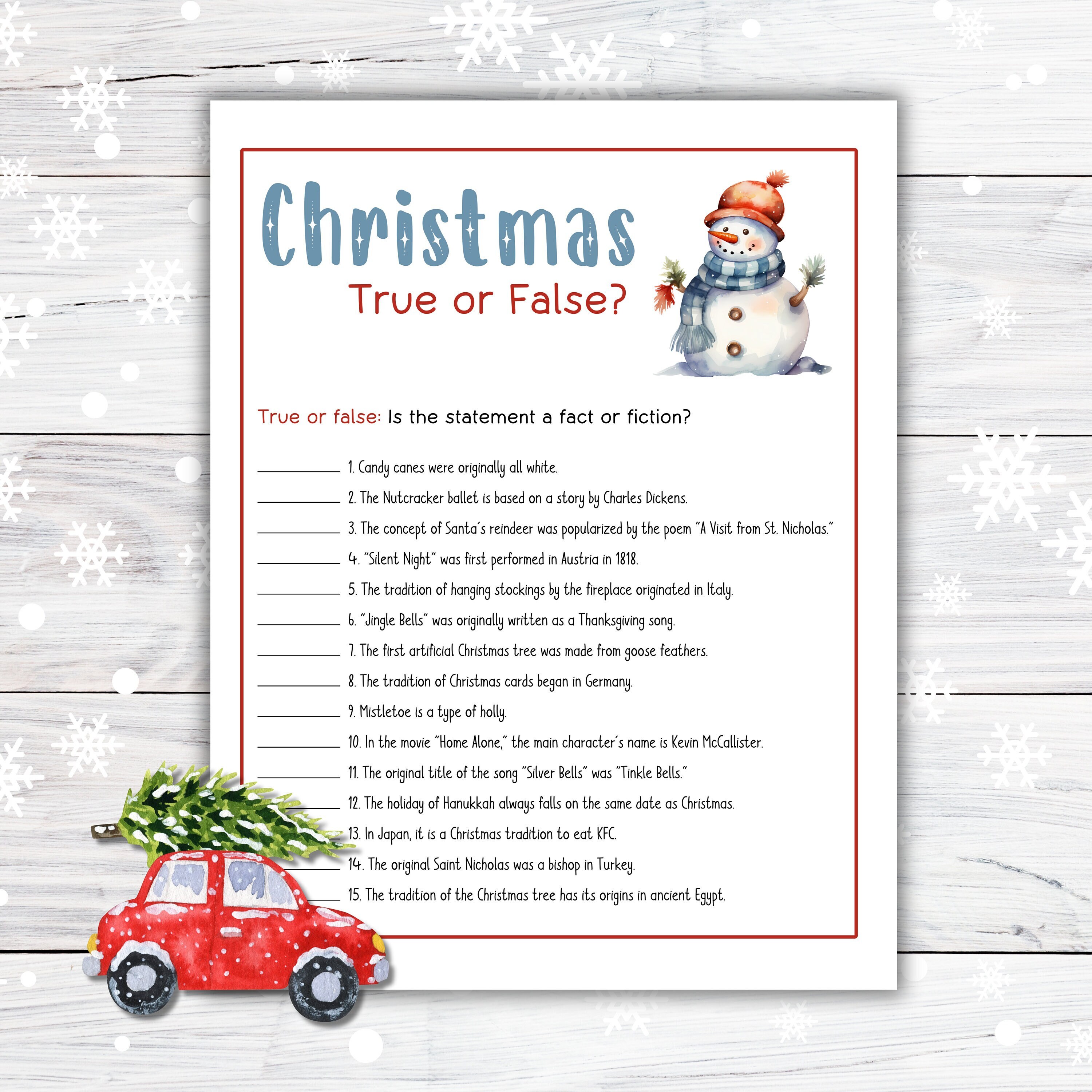 Christmas Snowman Printable Trivia Game, Printable Christmas Party Game ...