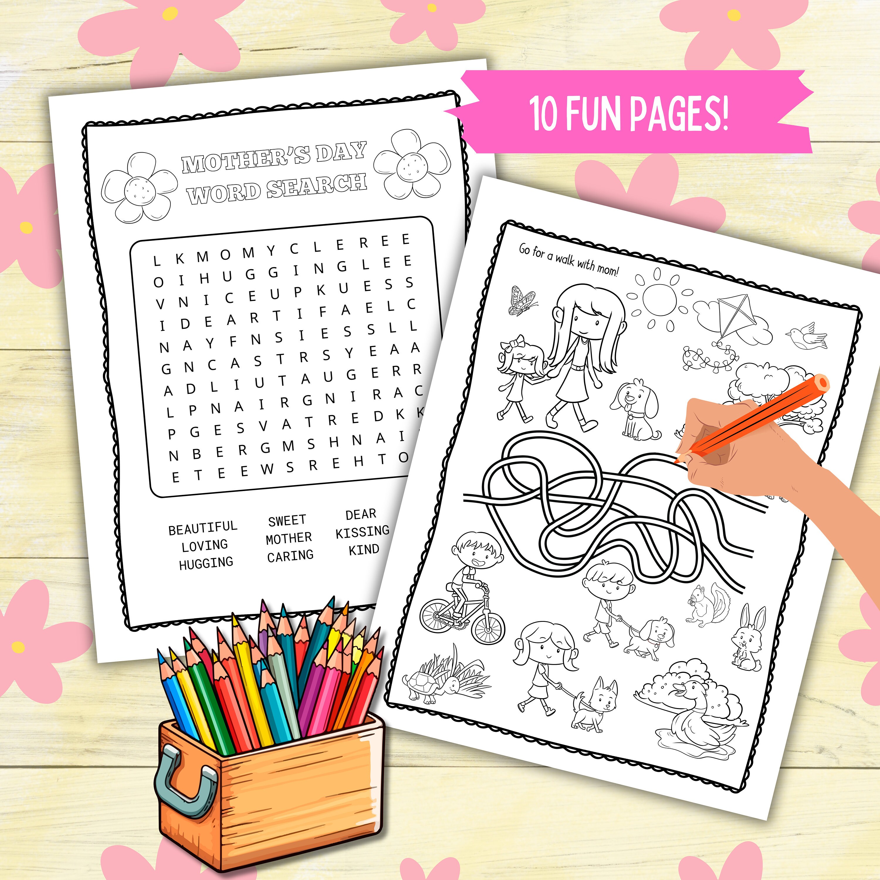 Mother's Day Kids Coloring Pages and Activity Book, Mother's Day ...