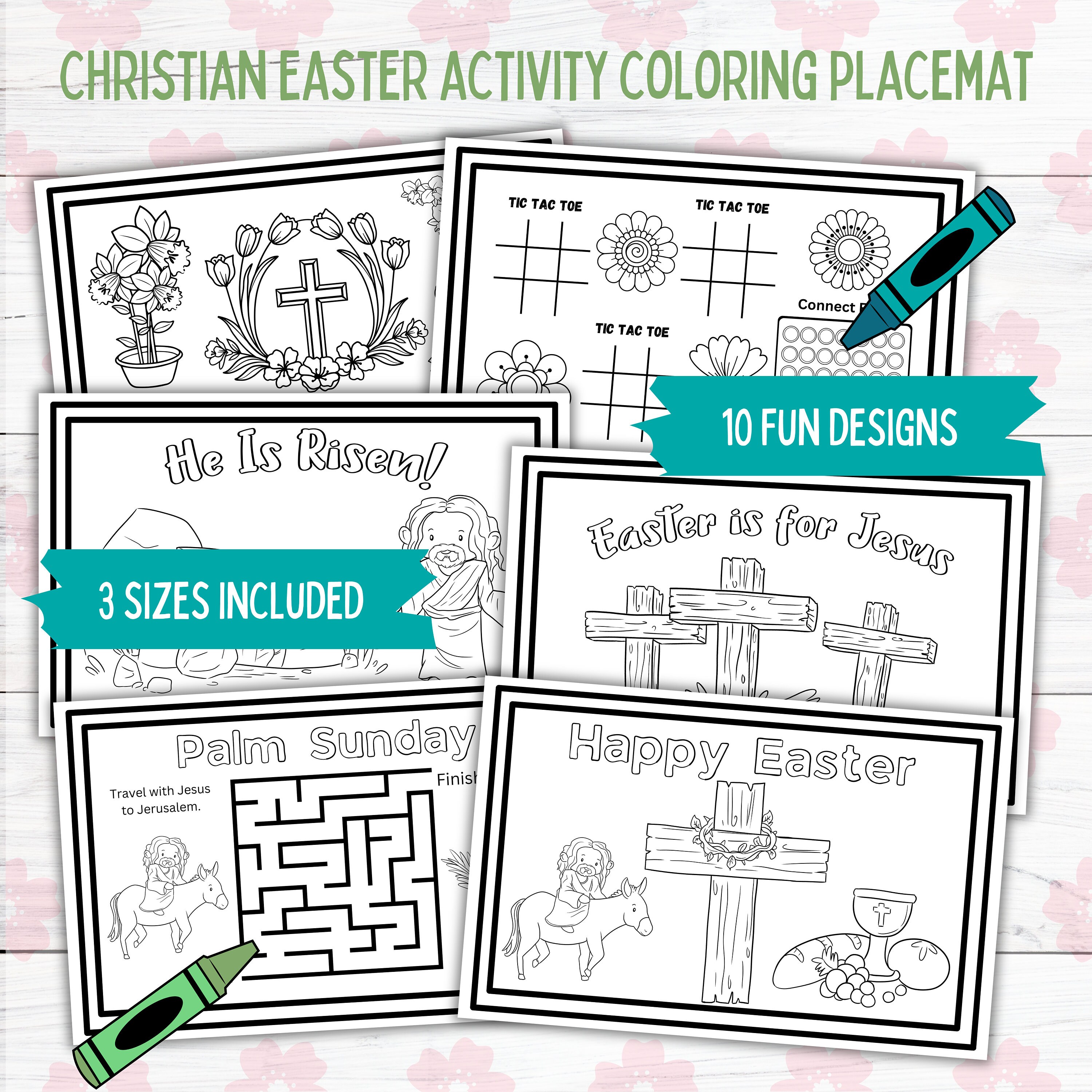 Christian Easter Story Coloring Placemats, He is Risen Easter Coloring ...