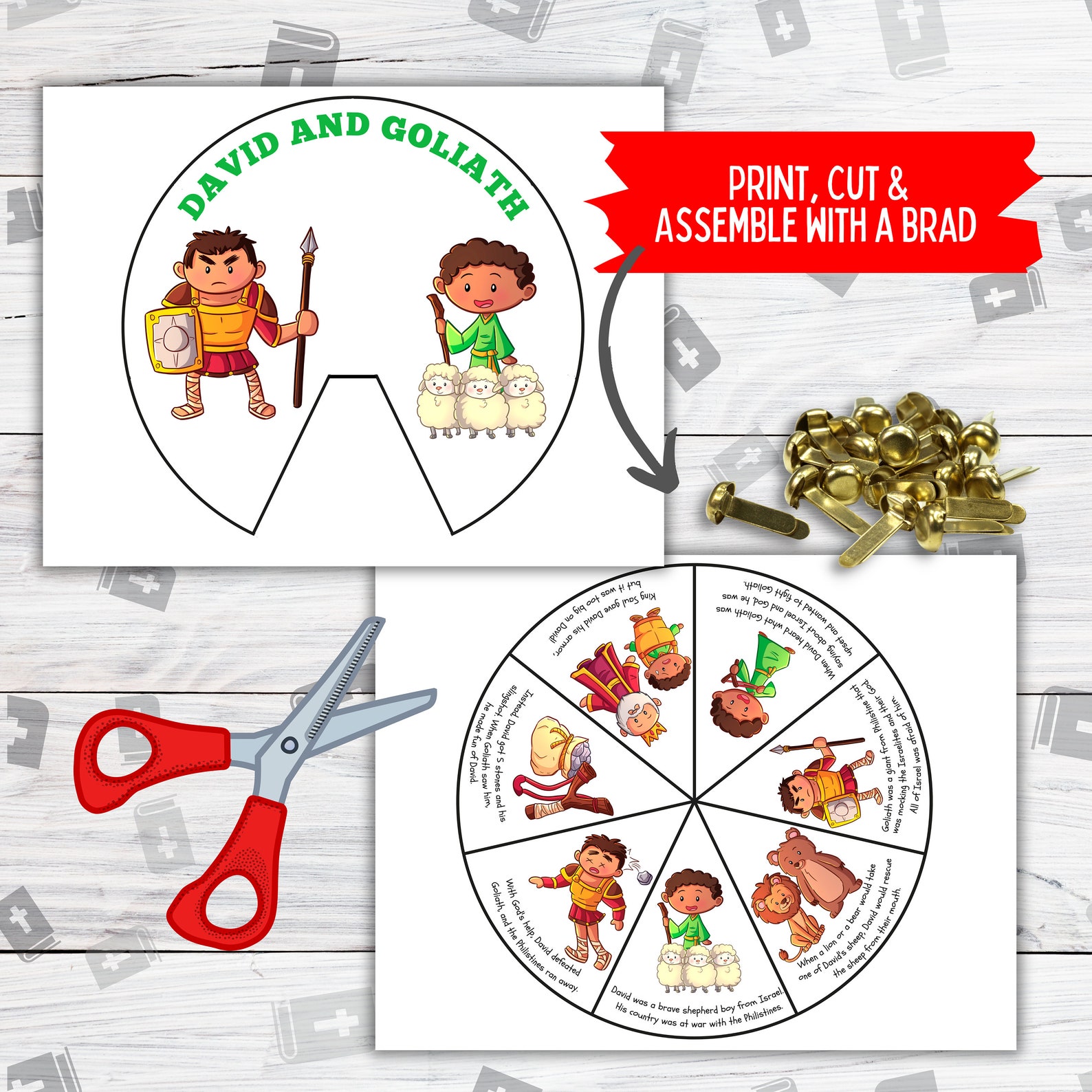 David and Goliath Printable Wheel, Preschool Craft, Kids Bible Toddler ...