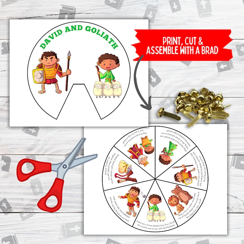 David and Goliath Printable Wheel, Preschool Craft, Kids Bible Toddler ...