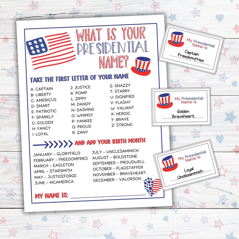 Presidential Name Game, President's Day Party Game, Inauguration Day ...