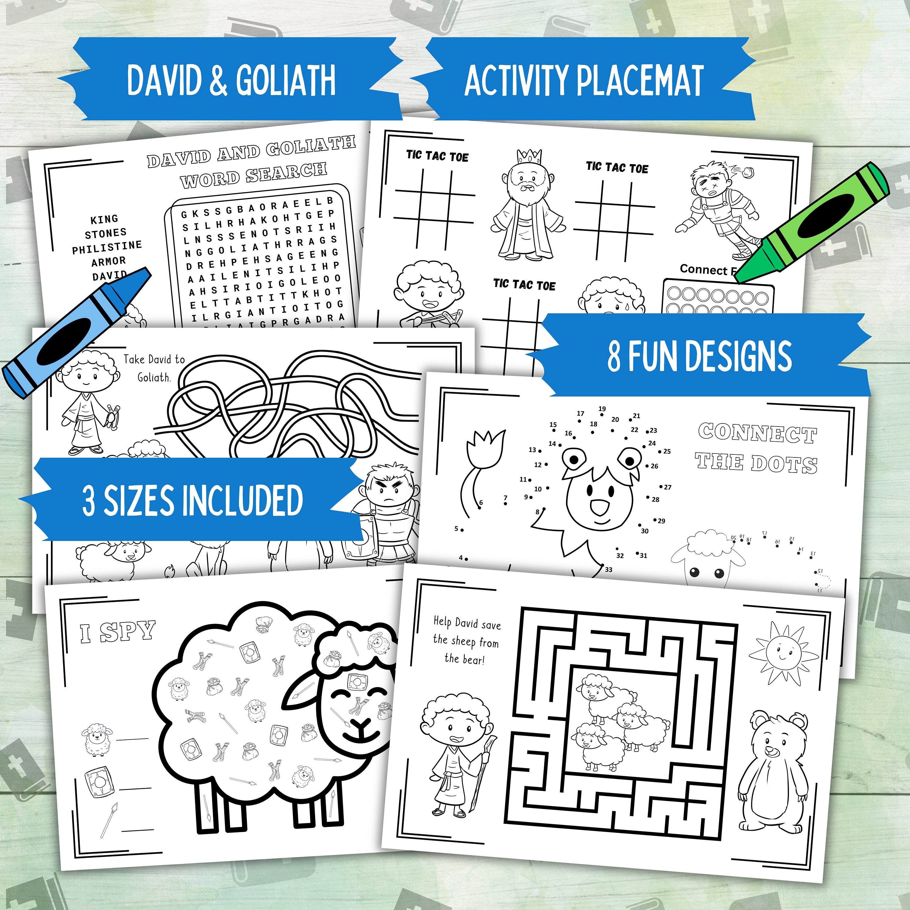 David and Goliath Coloring Activity Placemat, Printable Childrens Bible ...