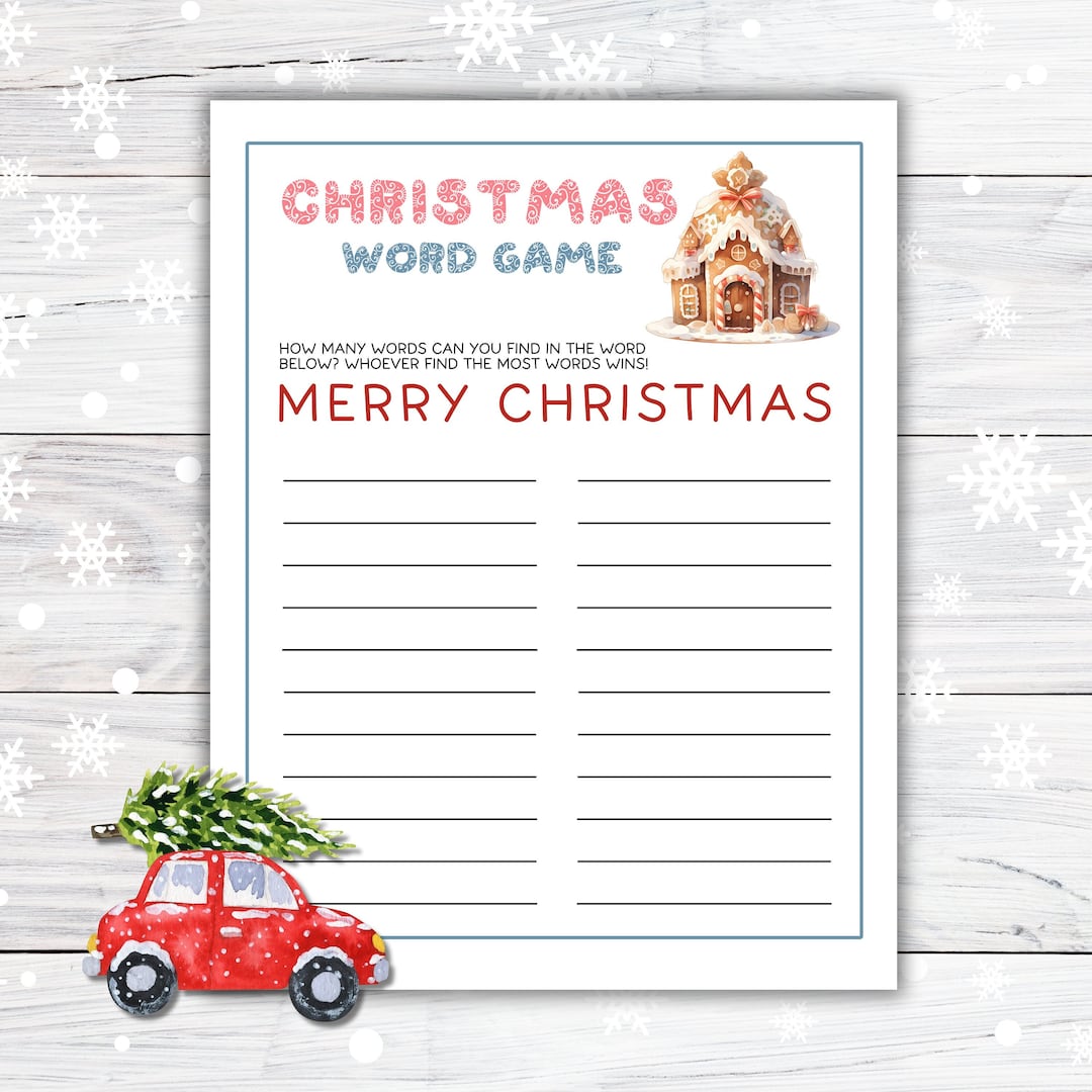 Christmas Pink Gingerbread House Word Game, Christmas Party Games for ...