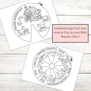 Farm Animals Coloring Wheel, Farm Theme Birthday Party Coloring Page ...