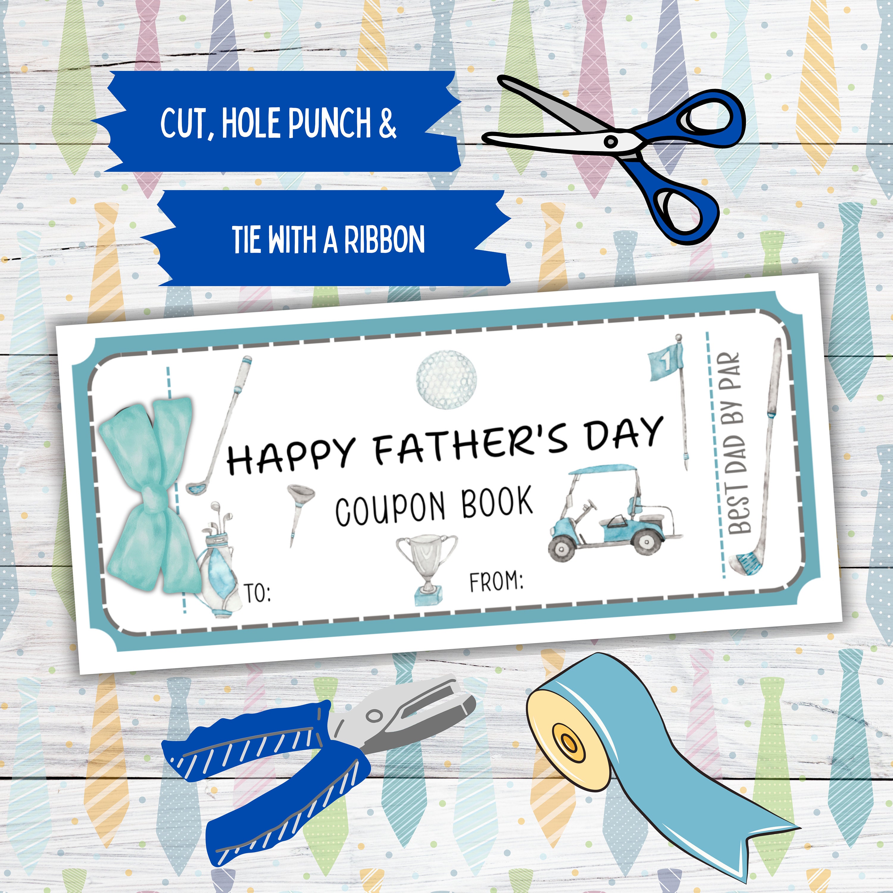 Father's Day Printable Coupon Book, Fathers Day Golf DIY Craft Gift for ...