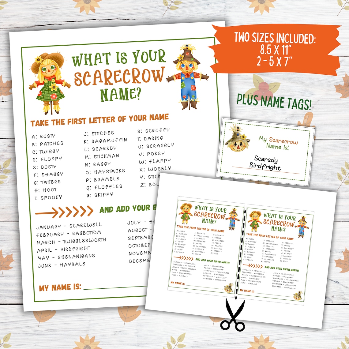 What is Your Scarecrow Name Game, Thanksgiving Fall Printable Games ...