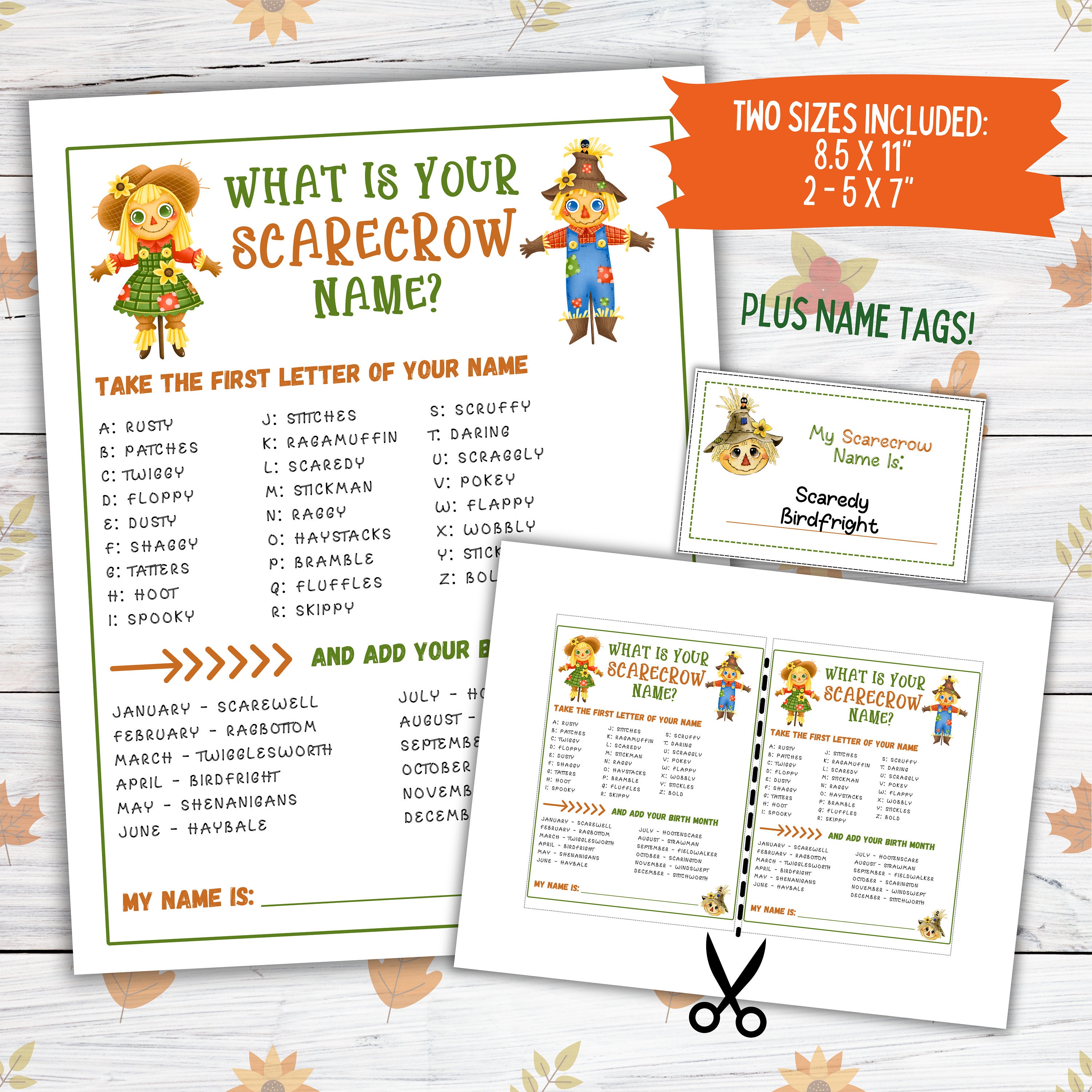 What is Your Scarecrow Name Game, Thanksgiving Fall Printable Games ...