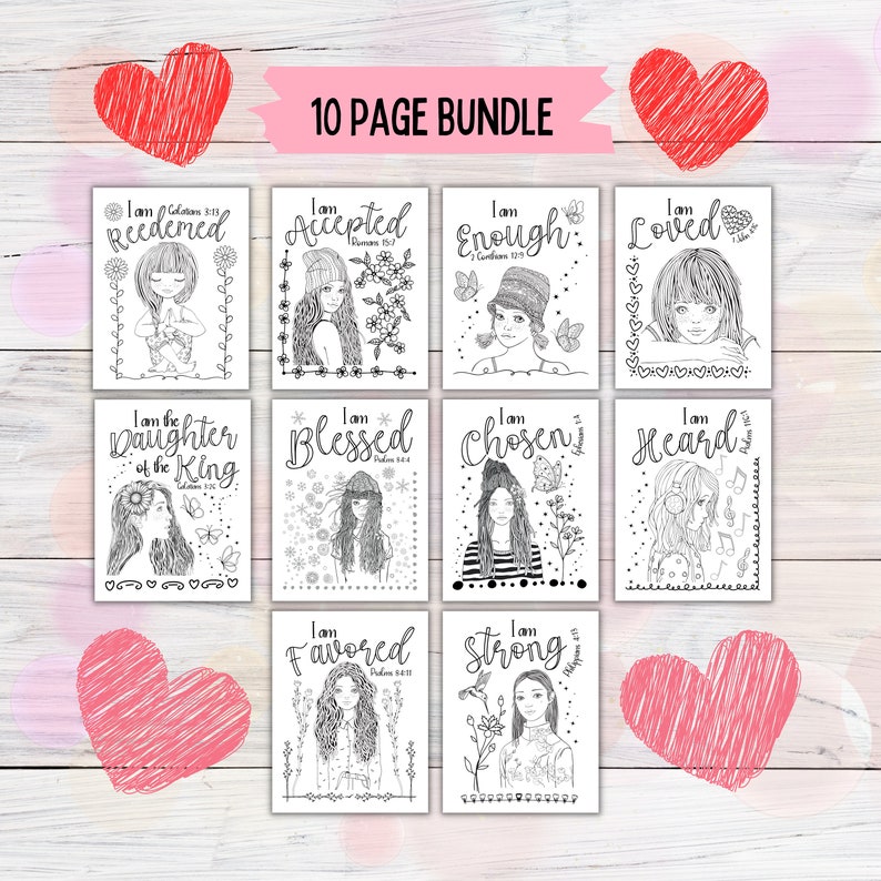 I Am Bible Affirmations Coloring Pages, I Am Loved, I Am Enough ...