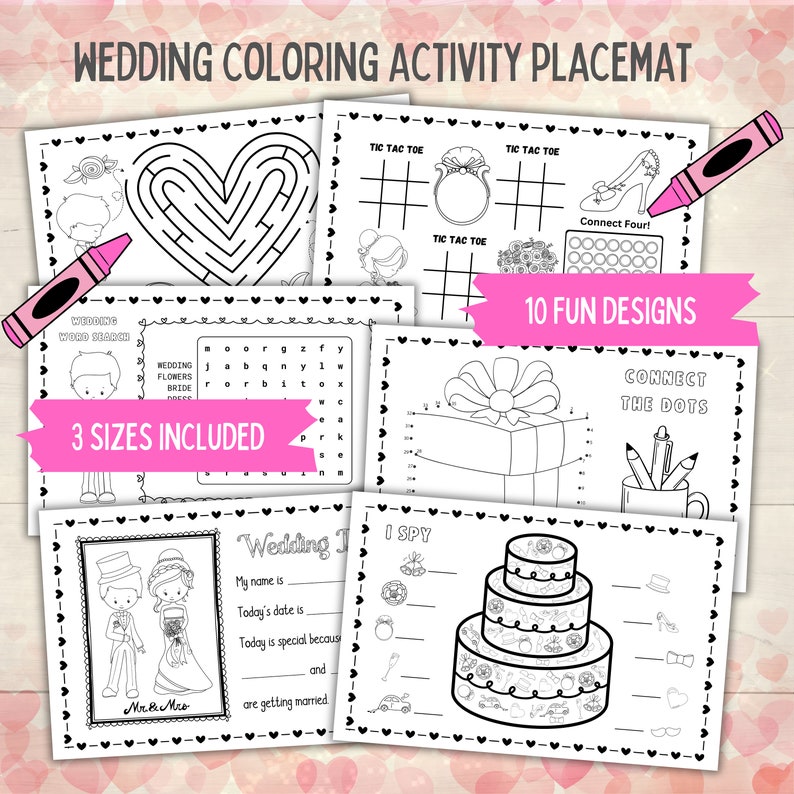 Wedding Coloring Pages and Activity Placemat Book, Kids Wedding ...