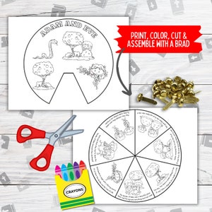 Adam and Eve Coloring Spinner Wheel, Children Bible Activity, Garden of ...