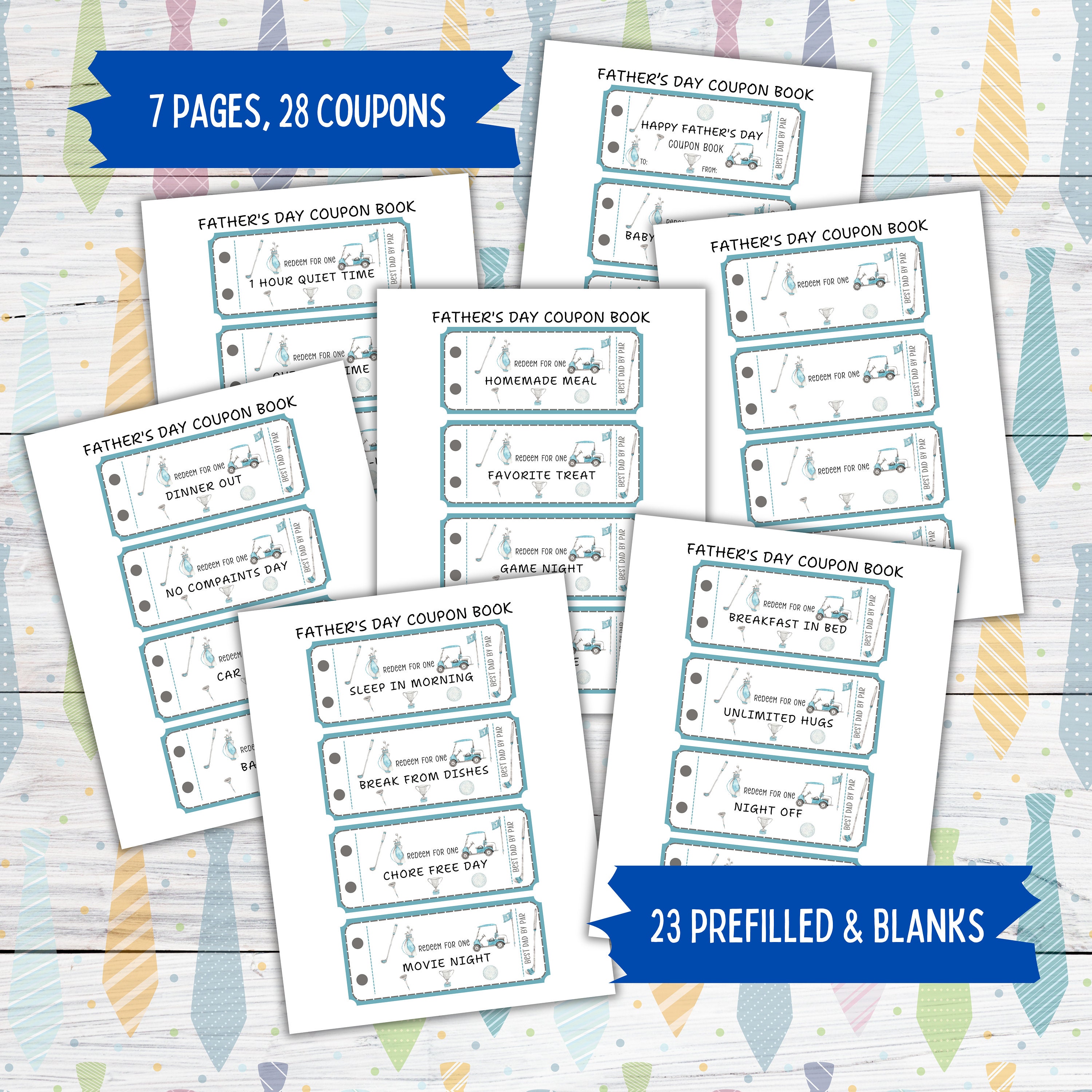 Father's Day Printable Coupon Book, Fathers Day Golf DIY Craft Gift for ...