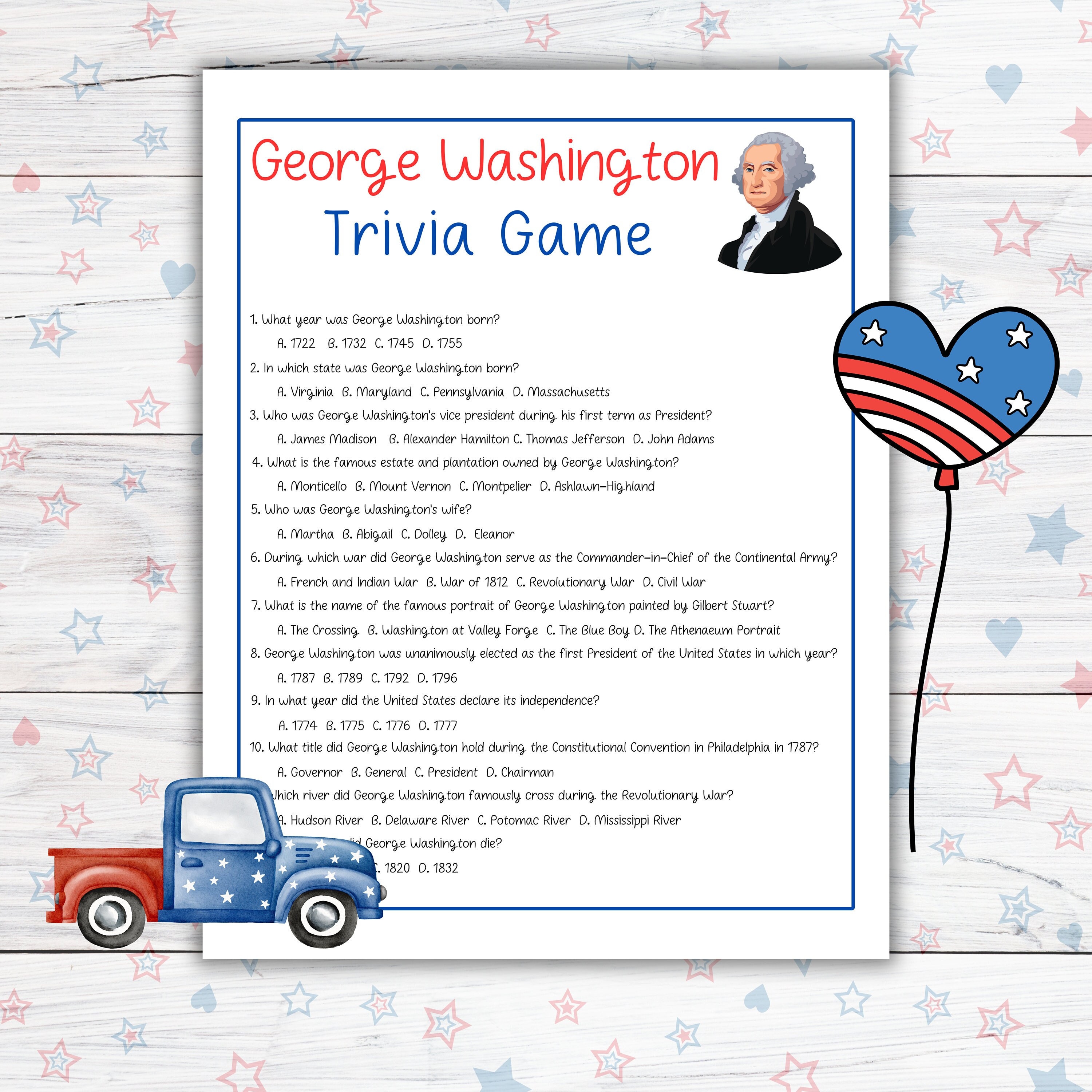 George Washington Trivia Game, US President Trivia Questions ...