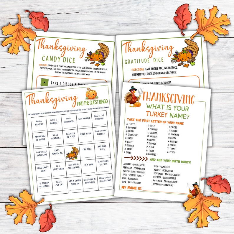 Thanksgiving Games Bundle Printable, Thanksgiving Games for Family ...